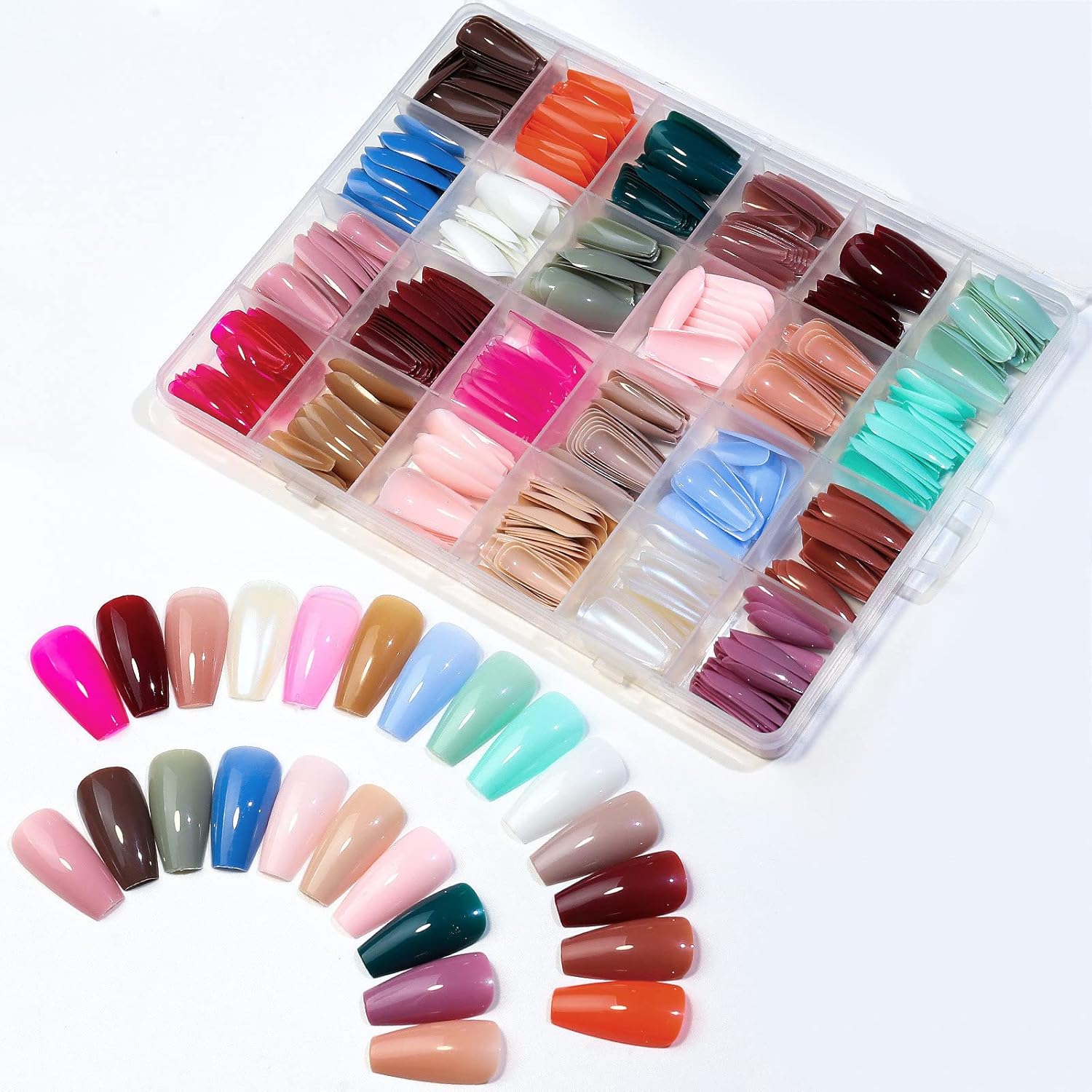 576PCS Coffin Press on Nails Medium Length 24 Solid Color Acrylic False ...