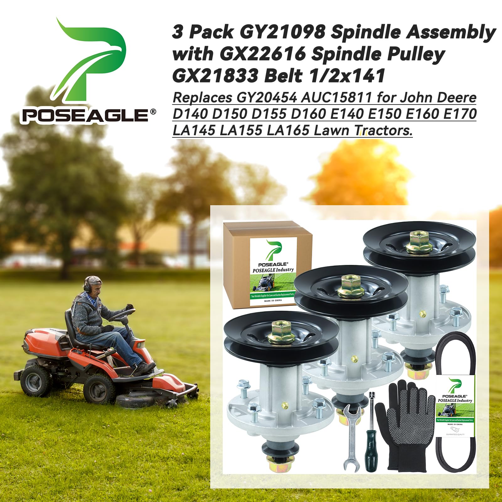 Pre-greased Mower Spindles 3 Pack John Deere Spindle Assembly With ...