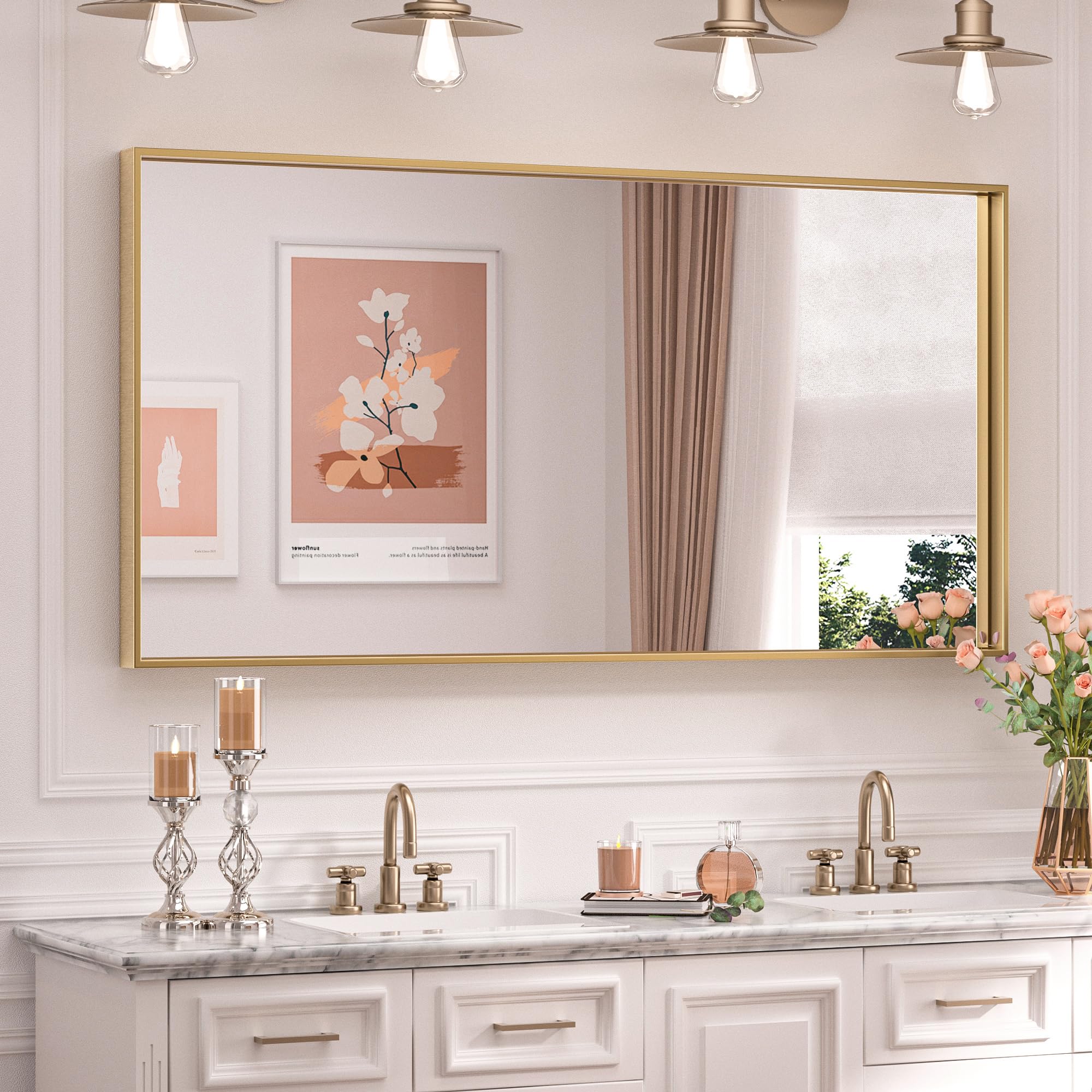 Farmhouse Bathroom Mirror Frame Gold Sintosin 17" X 24" Farmhouse