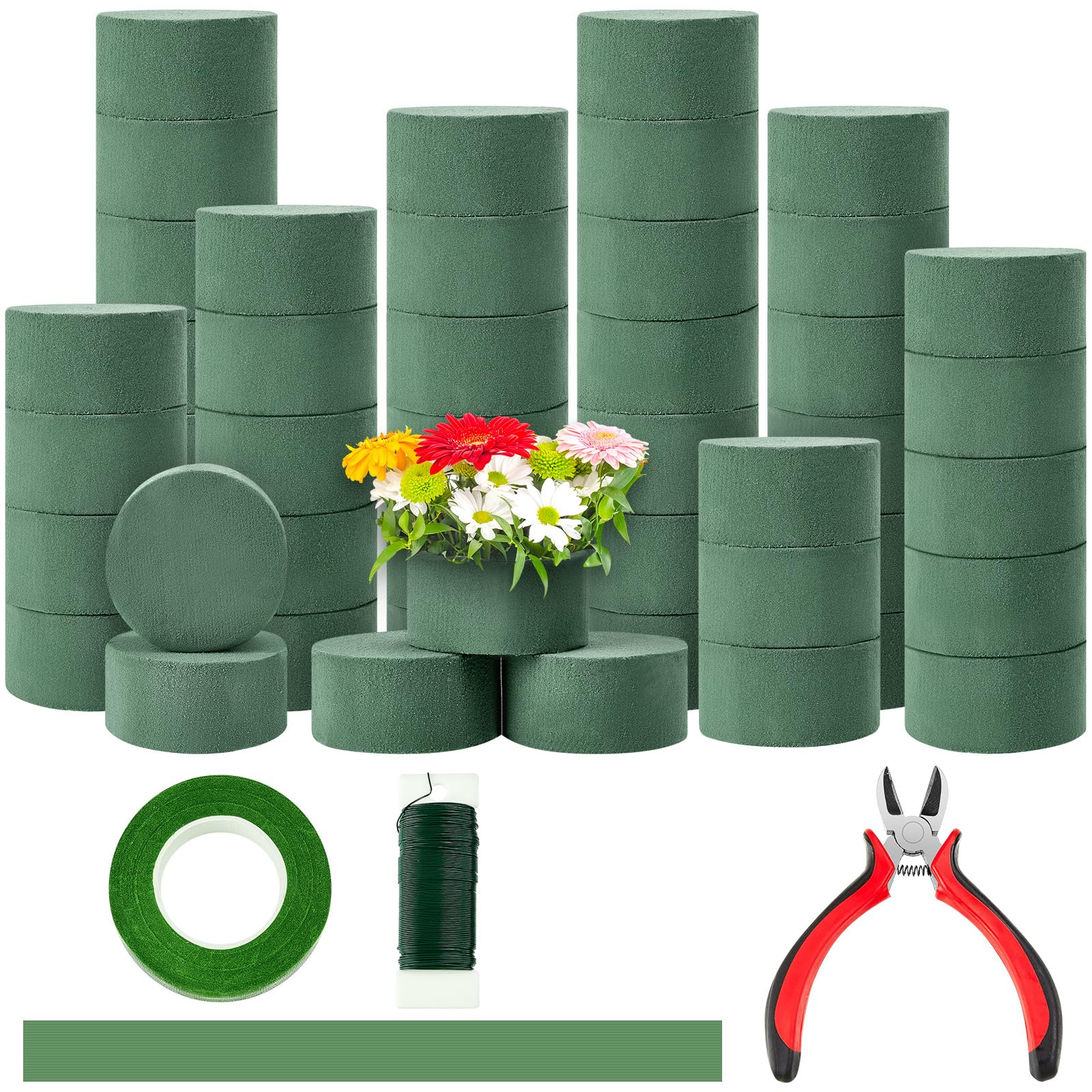 52 Pcs Round Floral Foam Blocks with Floral Tape and Floral Wire ...