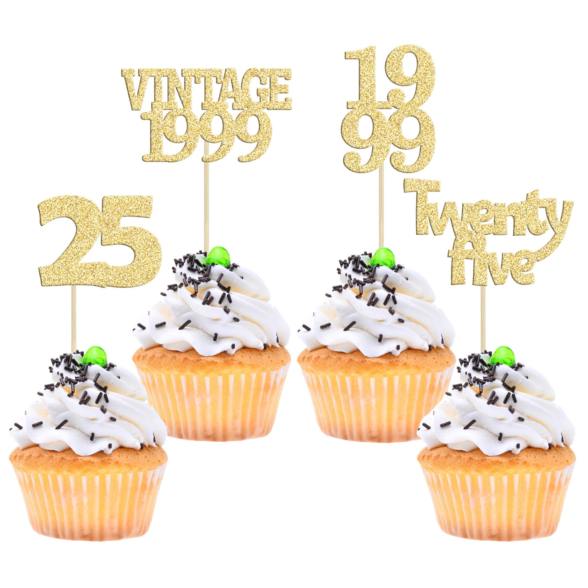Amazon.com: Gyufise 24Pcs Cheers to 25 Cupcake Toppers Glitter Twenty ...