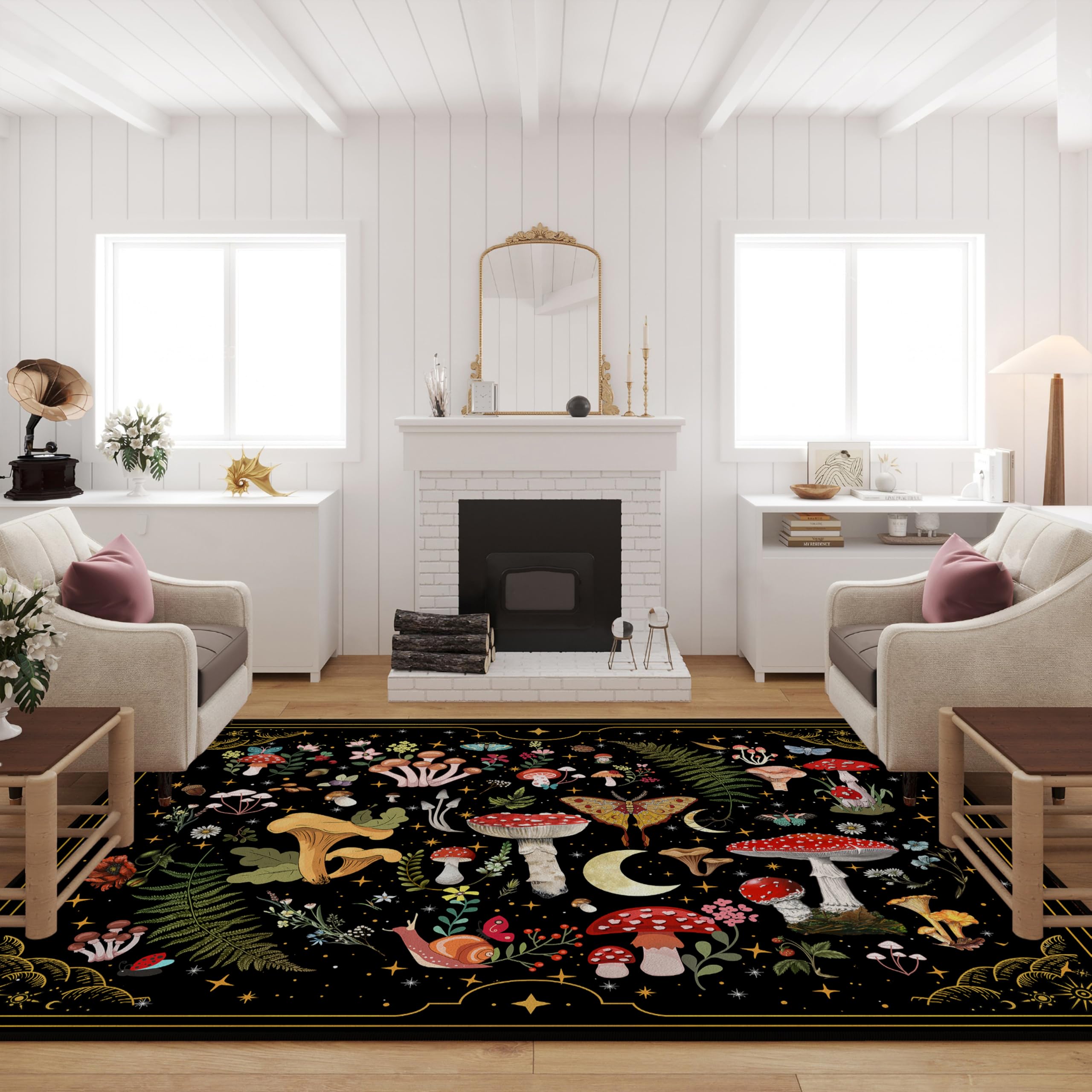 Amazon.com: Mushroom Moth Area Rugs for Living Room Dining Room Bedroom ...