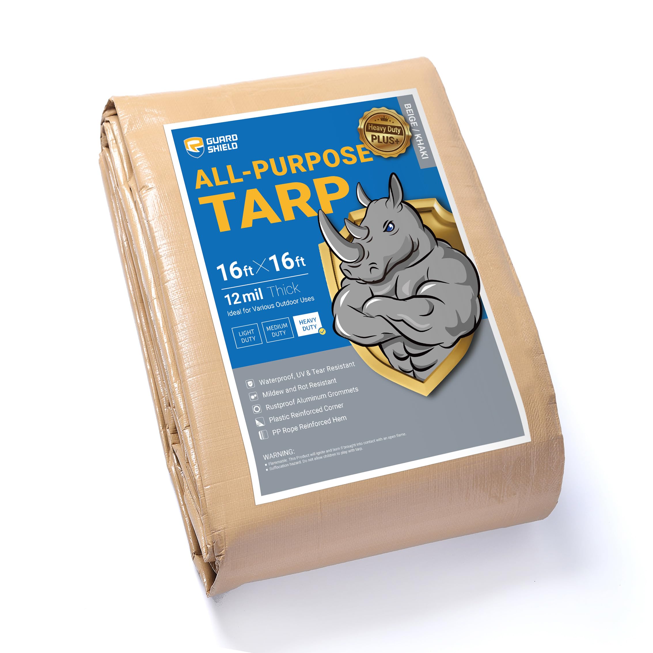 GUARD SHIELD Tarps Heavy Duty Plus+ Waterproof 16x16 Feet Beige/Khaki ...