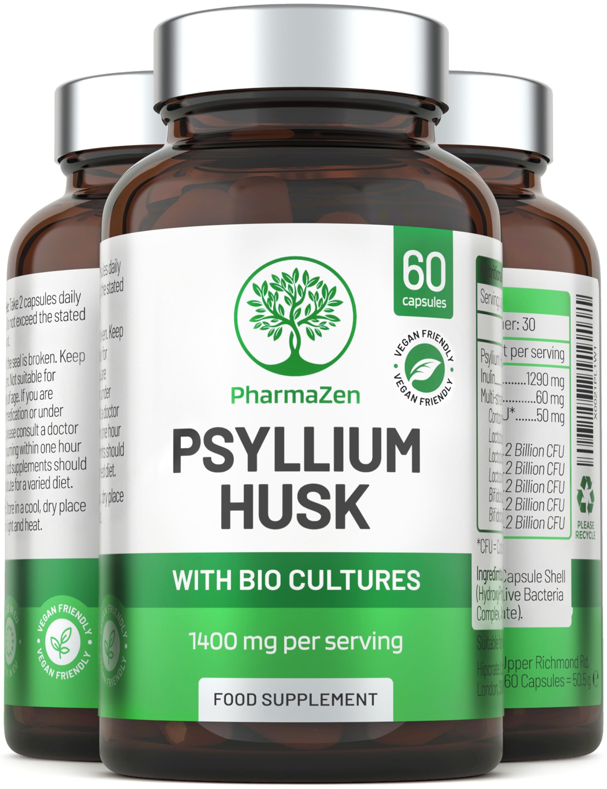 Psyllium Husks Capsules with Probiotics - High Fibre Supplement 1400mg ...