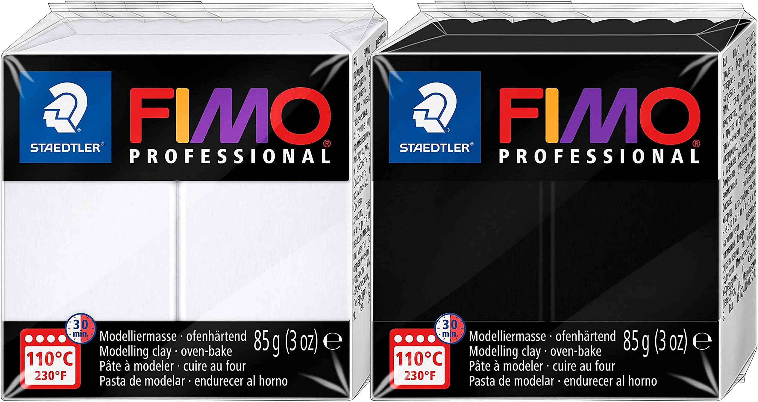 Staedtler FIMO Professional Oven Bake Pâte à modeler polymère – 85 g – Noir et blanc – Lot de 2 ...