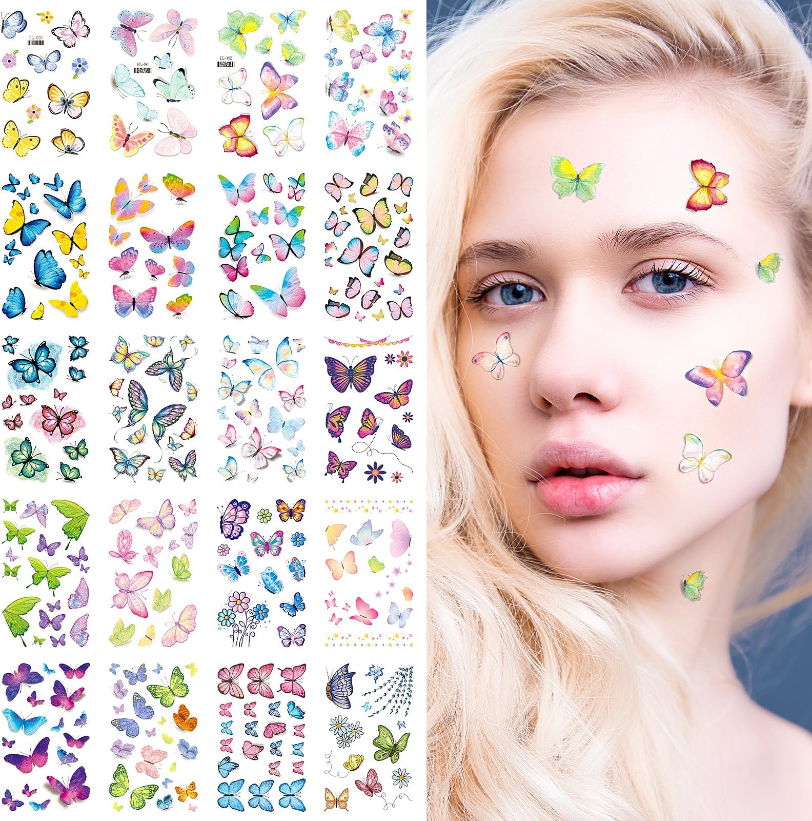 Amazon.com : TIESOME 20 Sheets Glitter Butterfly Temporary Tattoos, 200 ...