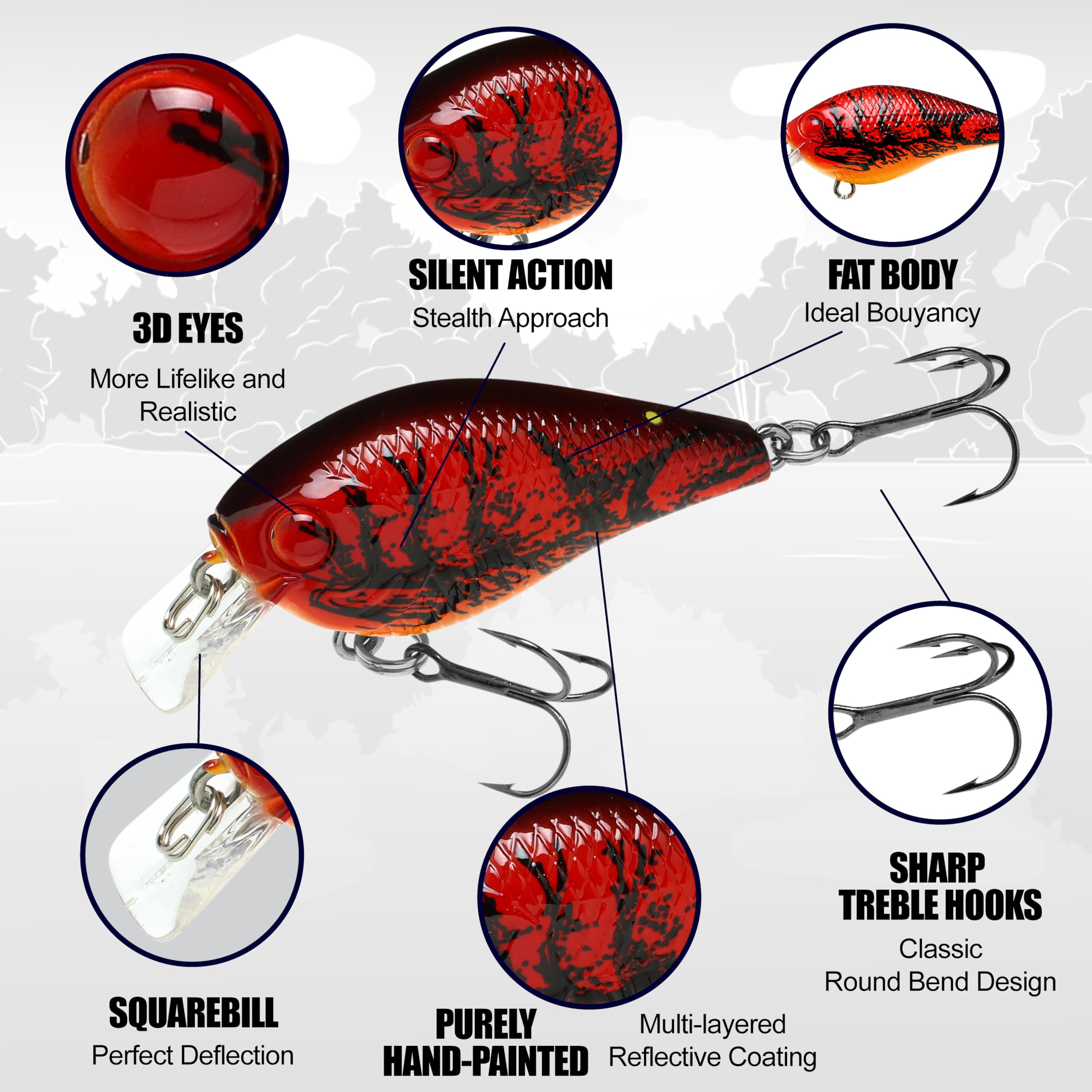 Snapklik.com : LC 0.5 Silent Crankbait Fishing Lures, 1-3/4” Squarebill ...
