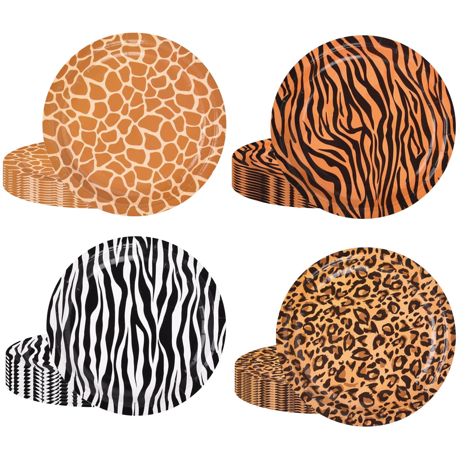 Pack of 64 Safari Plates 9 Inch with Animal Print,Plates with Leopard ...