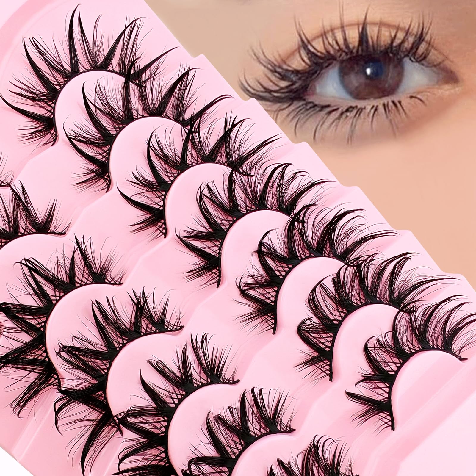 Amazon.com: 7 Pairs Manga Lashes Wet Look 20mm Flu-ffy D Curl Lashes ...