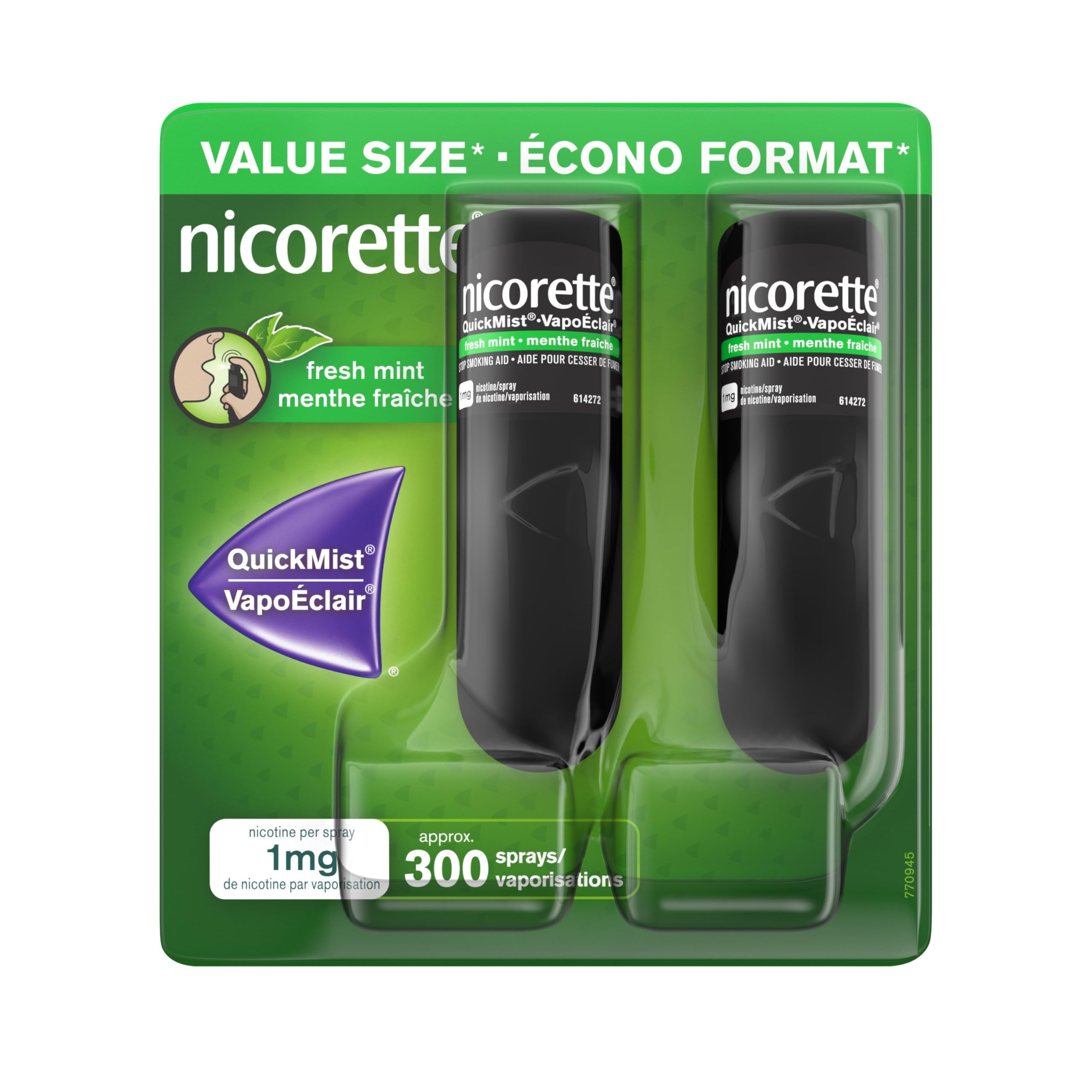 Nicorette Quickmist 1mg Nicotine Quit Smoking Aid Spray, Fresh Mint ...