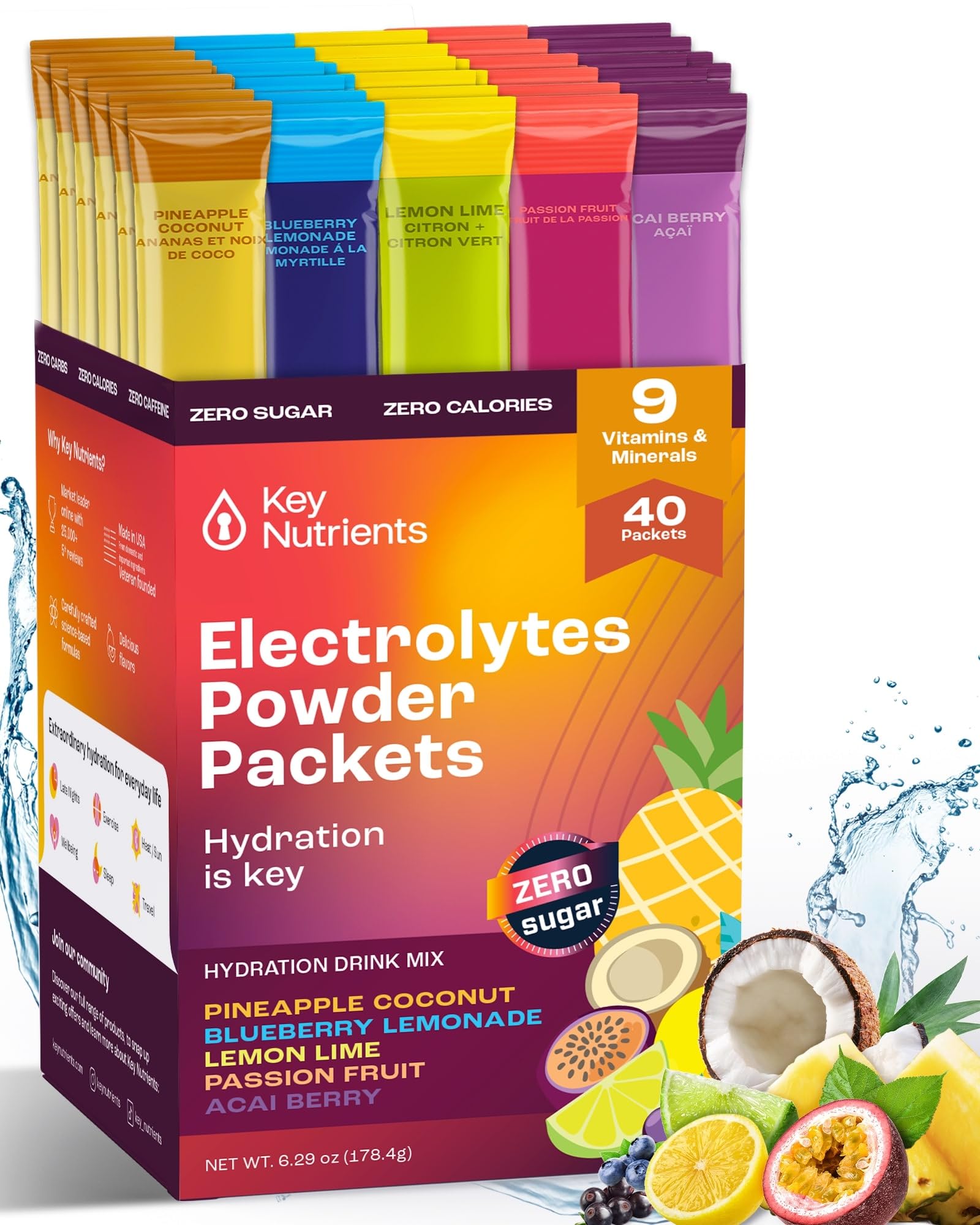 Amazon.com : KEY NUTRIENTS Electrolytes Powder Packets No Sugar - 5 ...