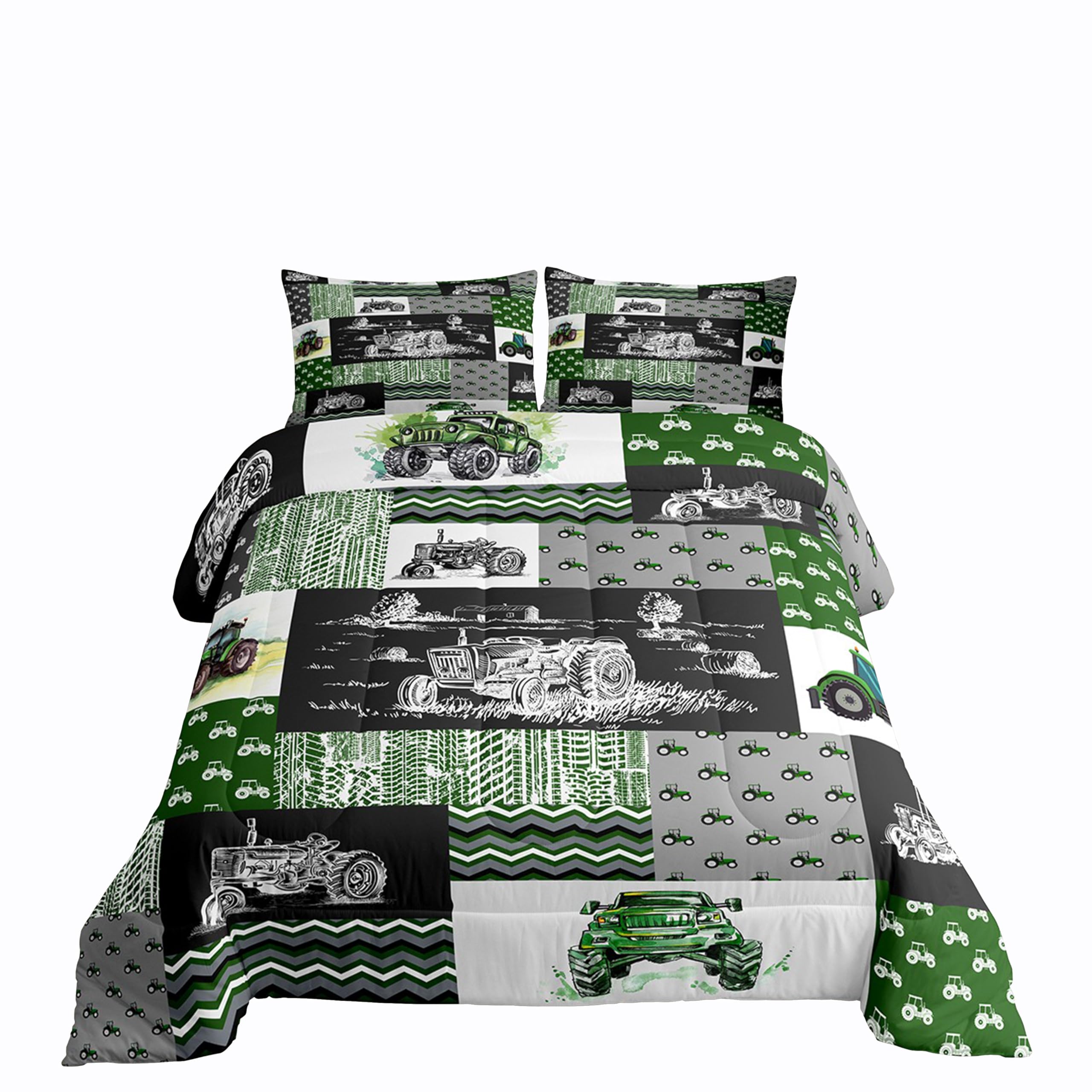 Amazon.com: Erosebridal Green Tractor Comforter Set Full Size Farm ...