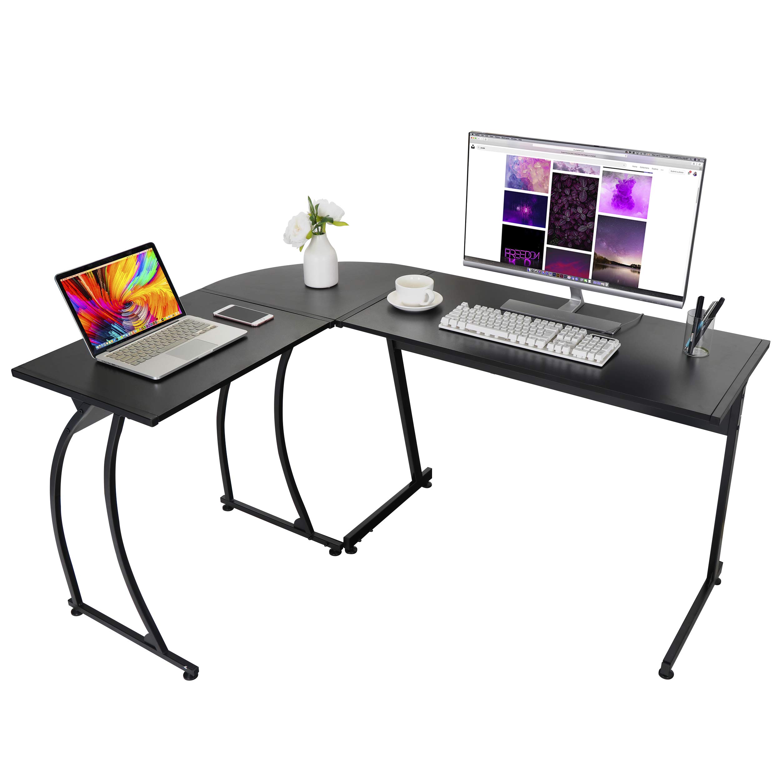 Amazon.com: Saicool Modern L-Shaped Home Office Desk with Round Corner ...