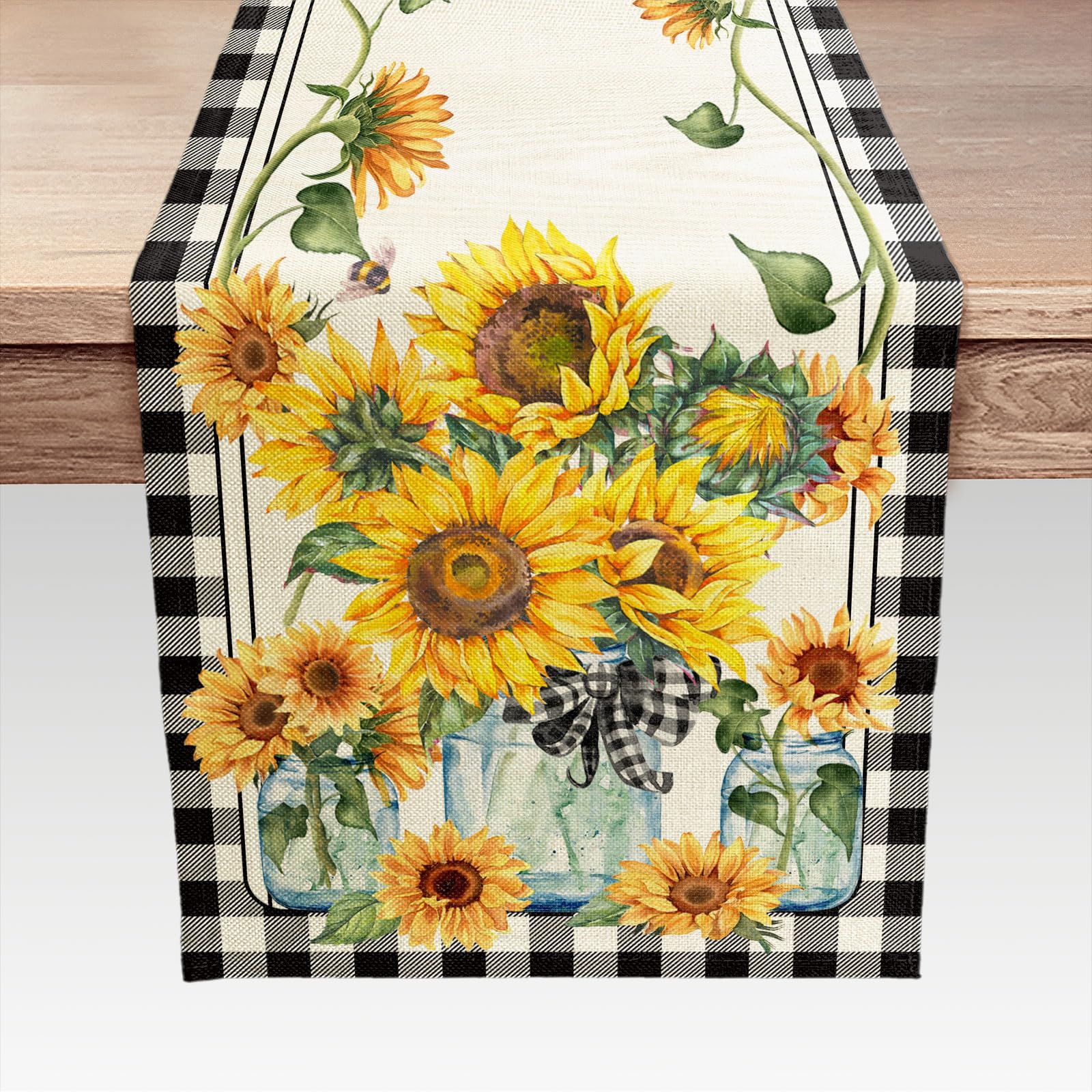 Amazon.com: Farmhouse Sunflower Table Runner, Fall Buffalo Plaid Table ...