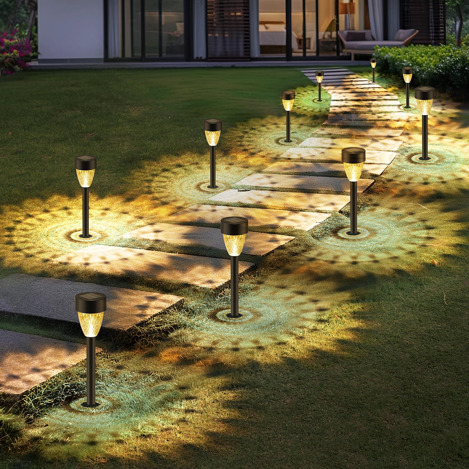12 Pack Solar Lights Outdoor Waterproof, New Upgraded Solar Garden ...