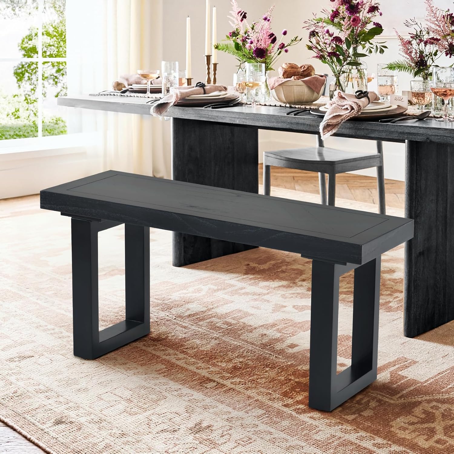 Amazon.com - COLAMY Black Wood Dining Bench, 35 Inch Wooden Kitchen ...