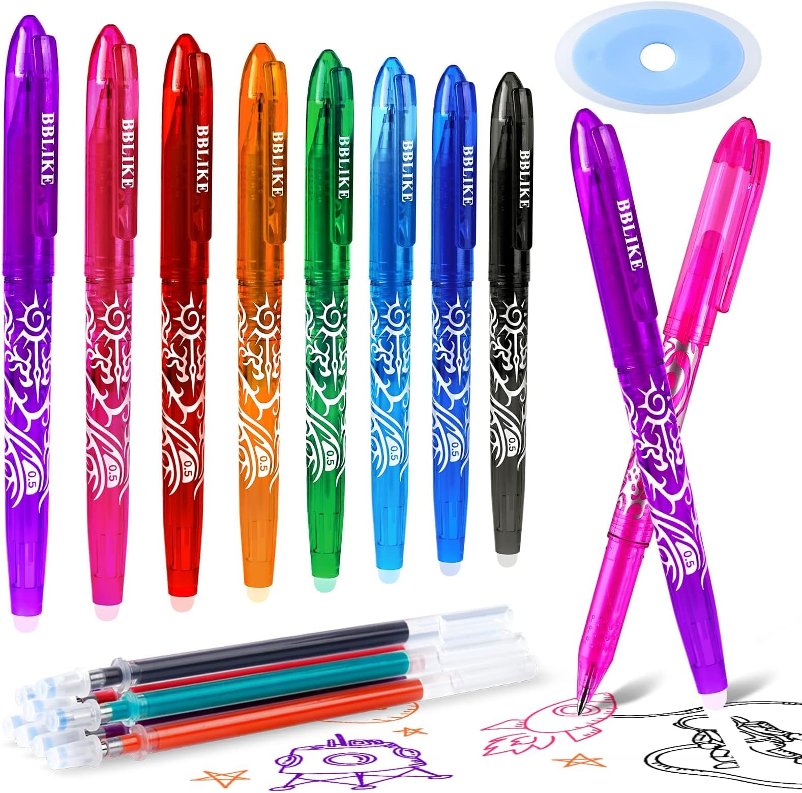 8 Erasable Pens Rub Out Pens - Eraser Pen Erasable Gel Pens with ...