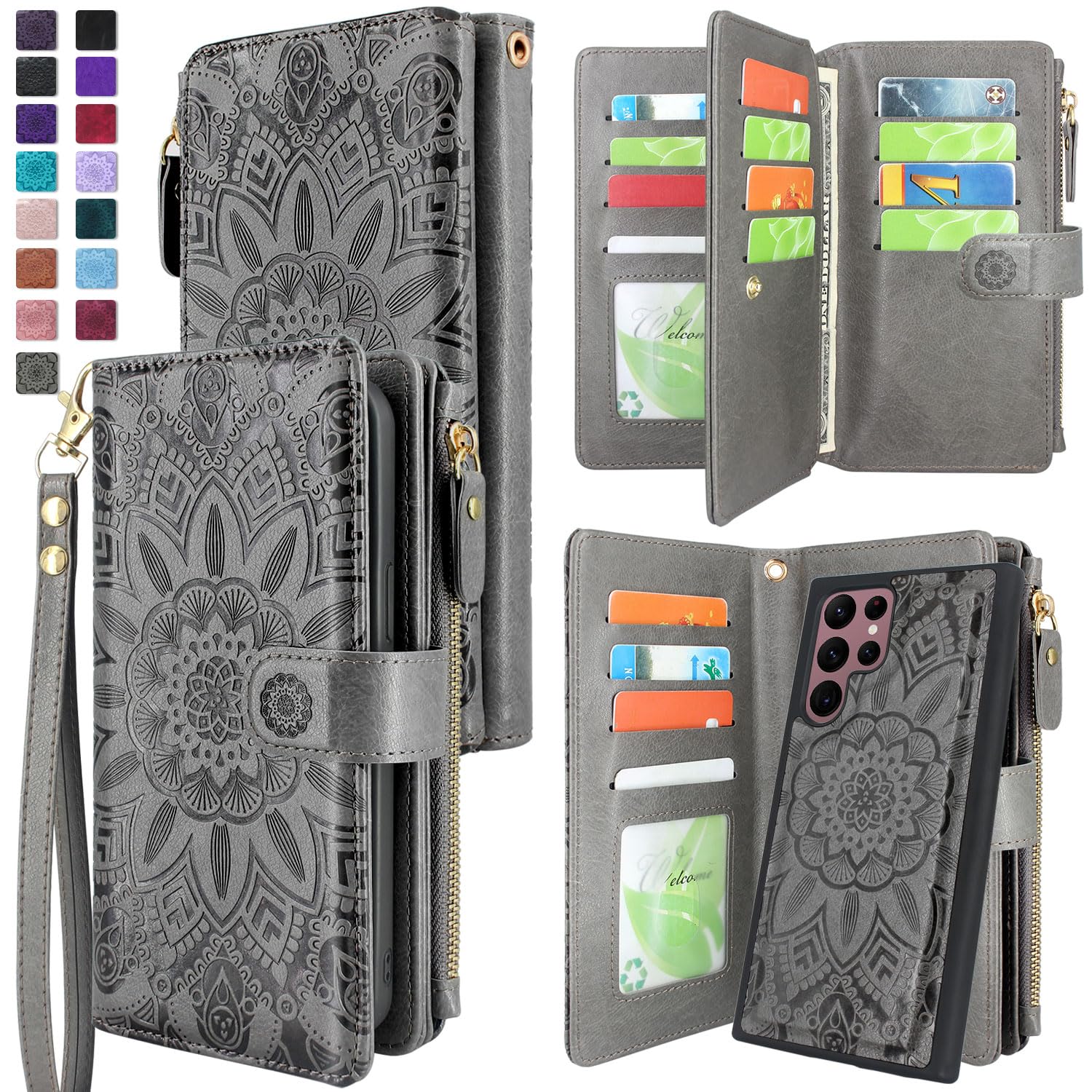 Amazon.com: Harryshell Detachable Magnetic Zipper Wallet Leather Case with Cash Coin Pocket 12 ...