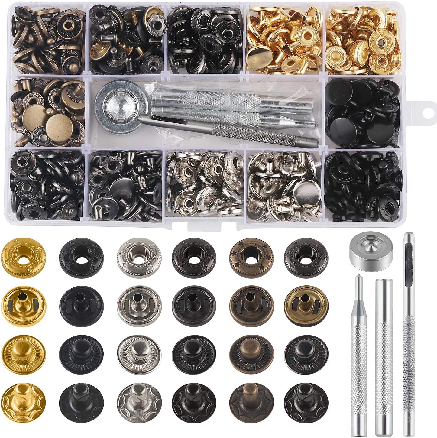 Amazon.com: 132 Sets Leather Snap Fasteners Kit, MSDADA 12.5 mm Metal ...