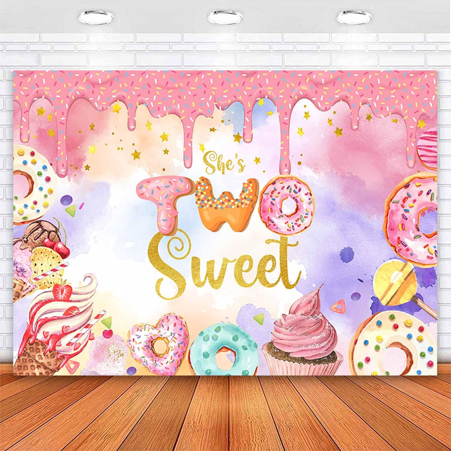 Amazon.com : Sensfun Donut Two Sweet Birthday Backdrop Girls 2nd ...