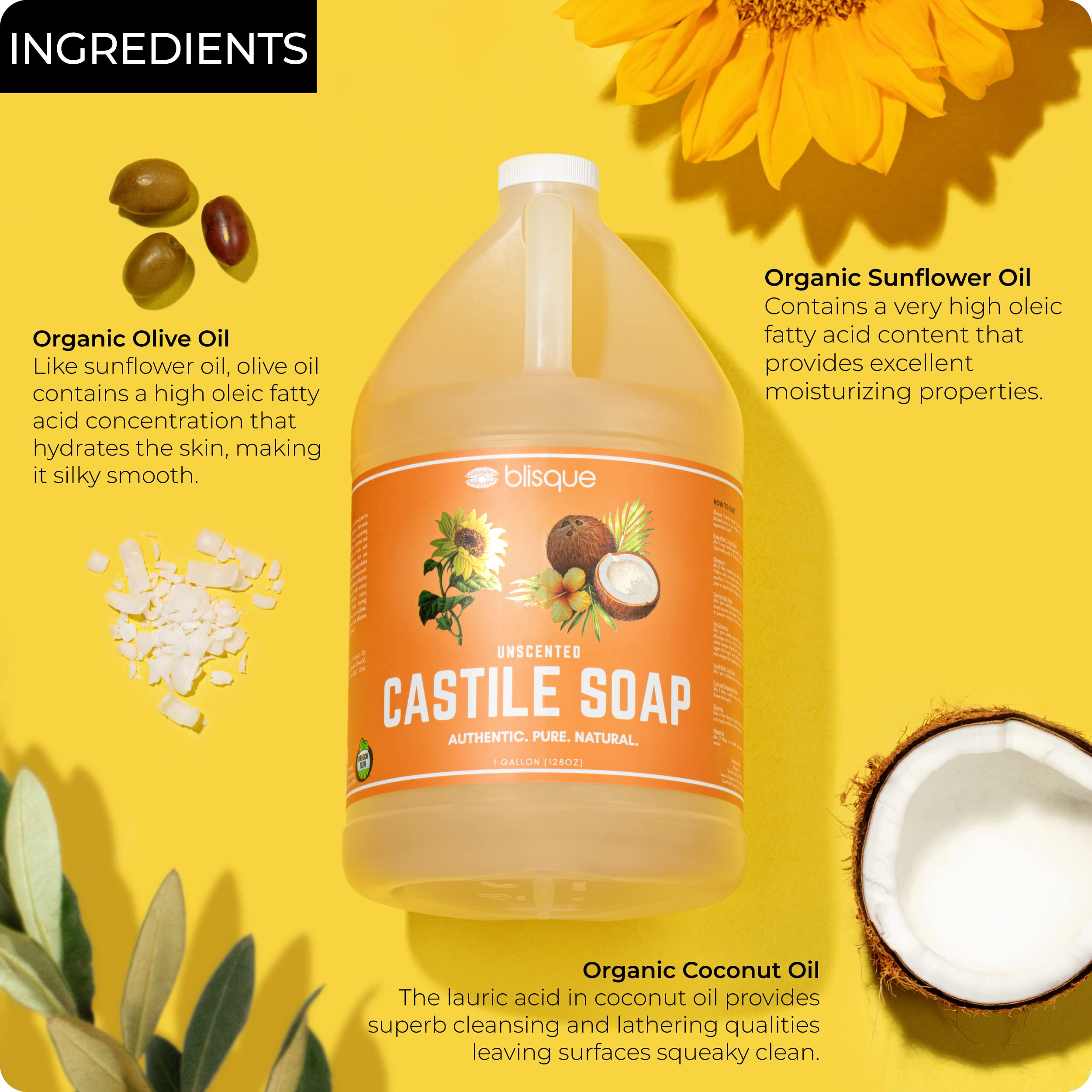 Blisque Organic Castile Soap | Unscented | Pure All Natural ...