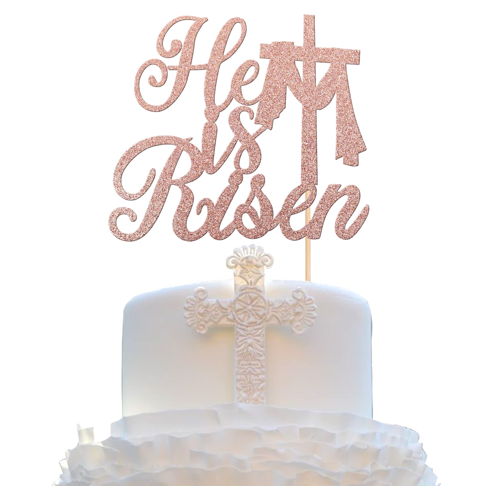 Amazon.com: 1 PCS He is Risen Cake Topper with Glitter Cross Religious ...