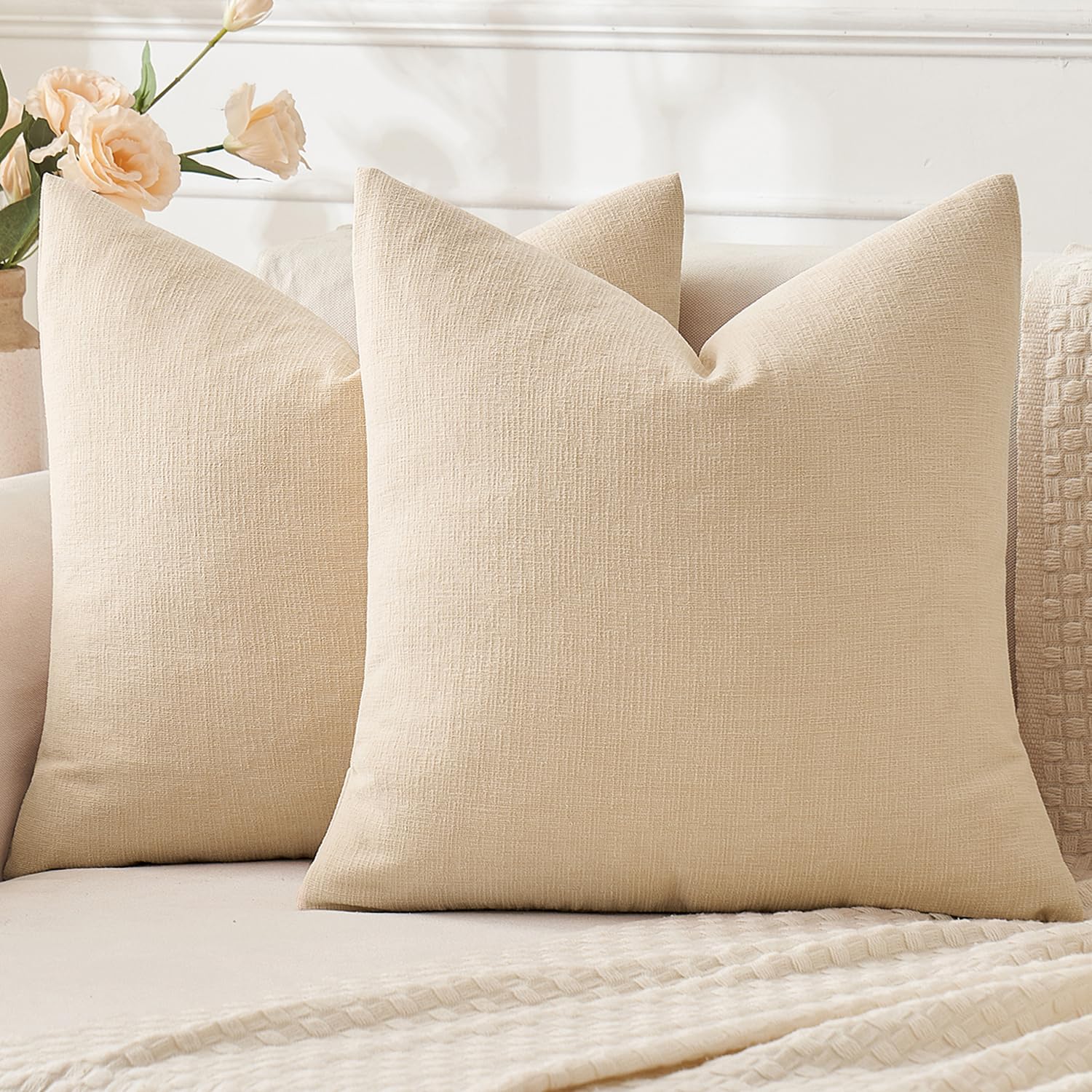 Amazon.com: MIULEE Beige Couch Pillow Covers 18x18 Inch, Set of 2 Soft ...