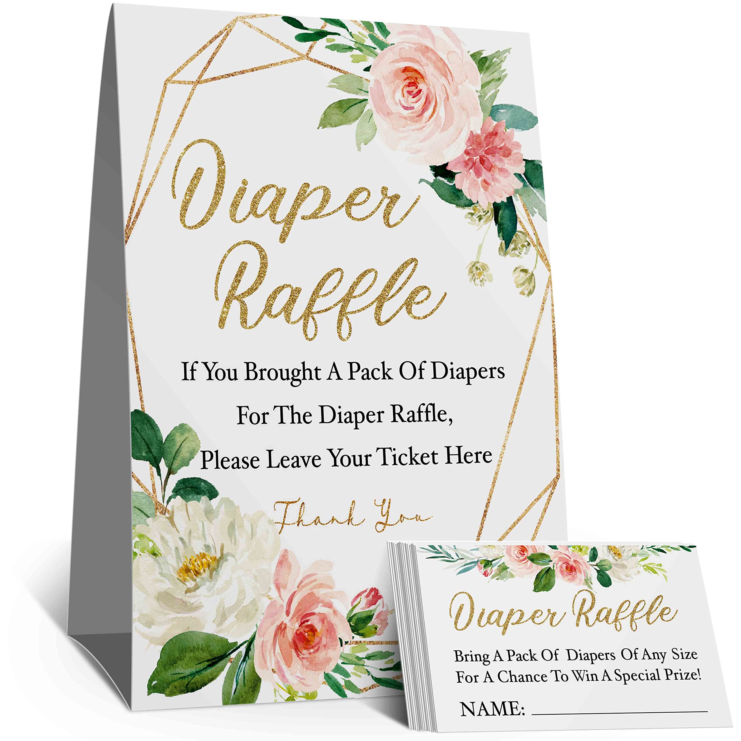Diaper Raffle Tickets Diaper Raffle Sign Watercolor Pink Flowers Baby ...