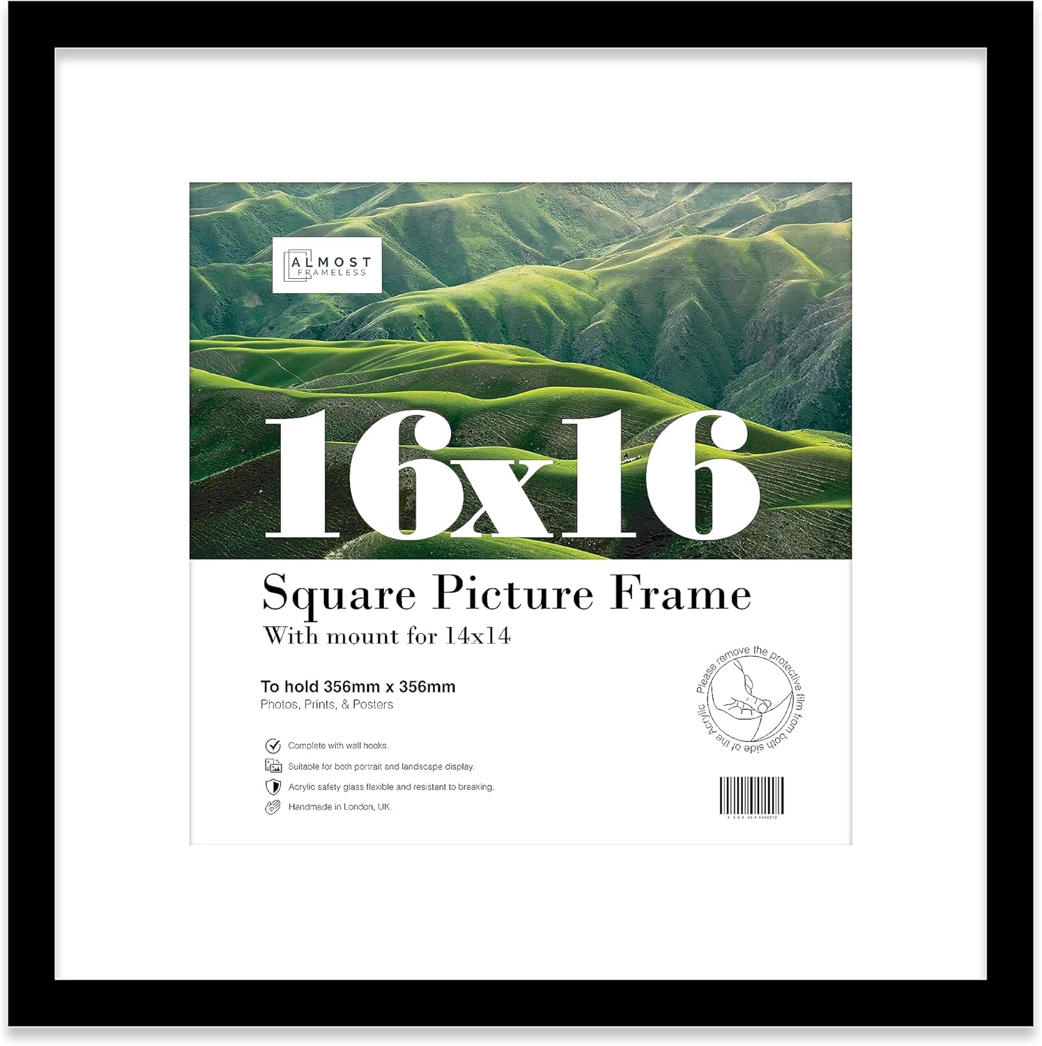 16x16 Black Picture Frame with Mount for 14x14 Photos, Prints - Modern ...