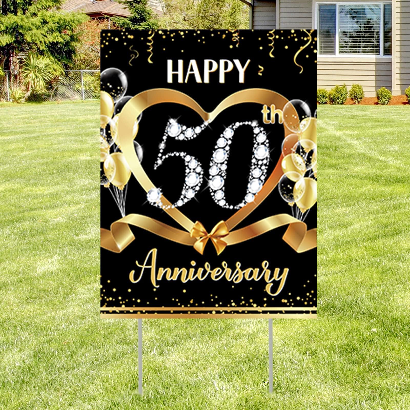 Amazon.com : 6pcs Happy Anniversary Wedding Yard Sign Decorations ...