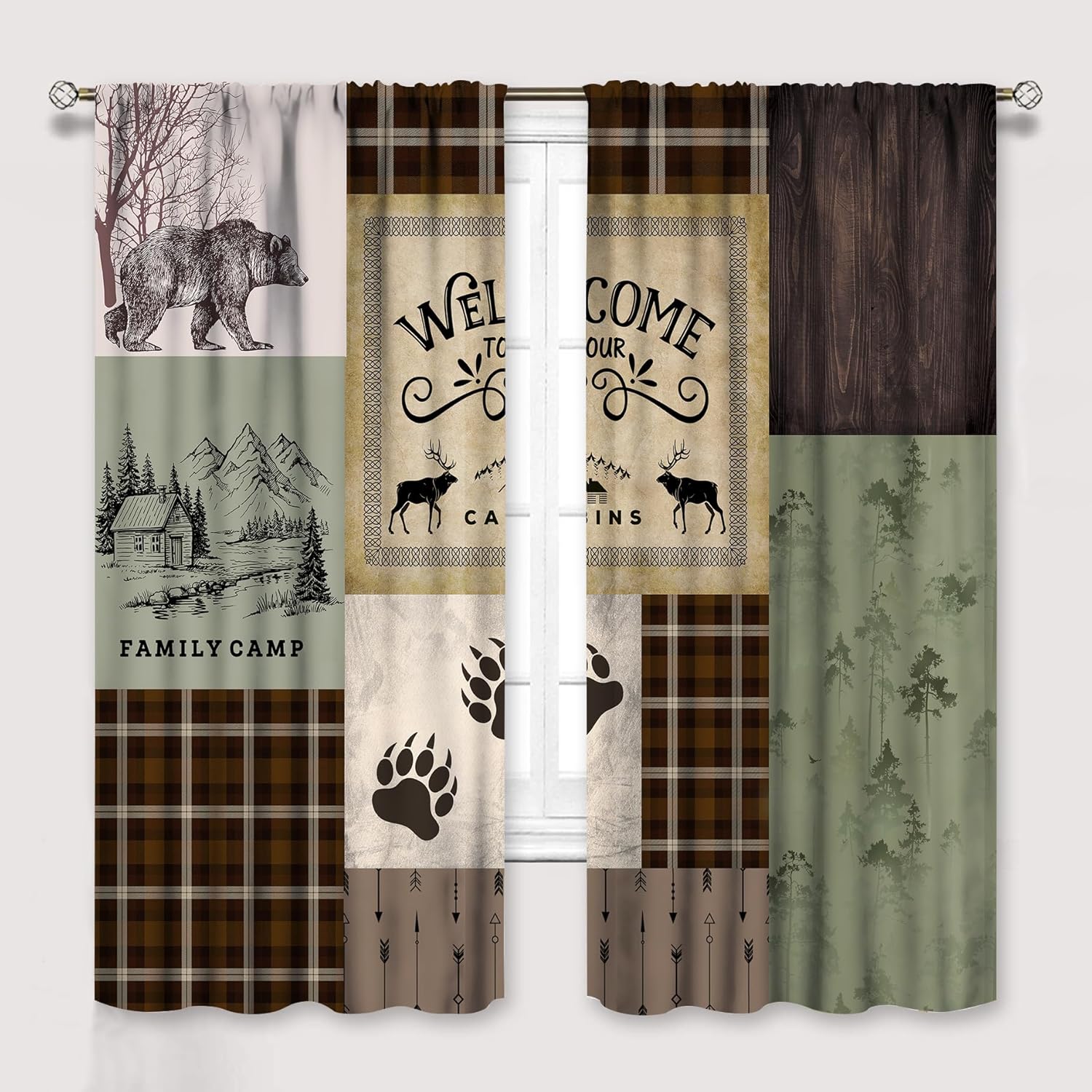 Amazon.com: Cabin Retro Curtains Rustic Lodge Window Treatments, Bear ...