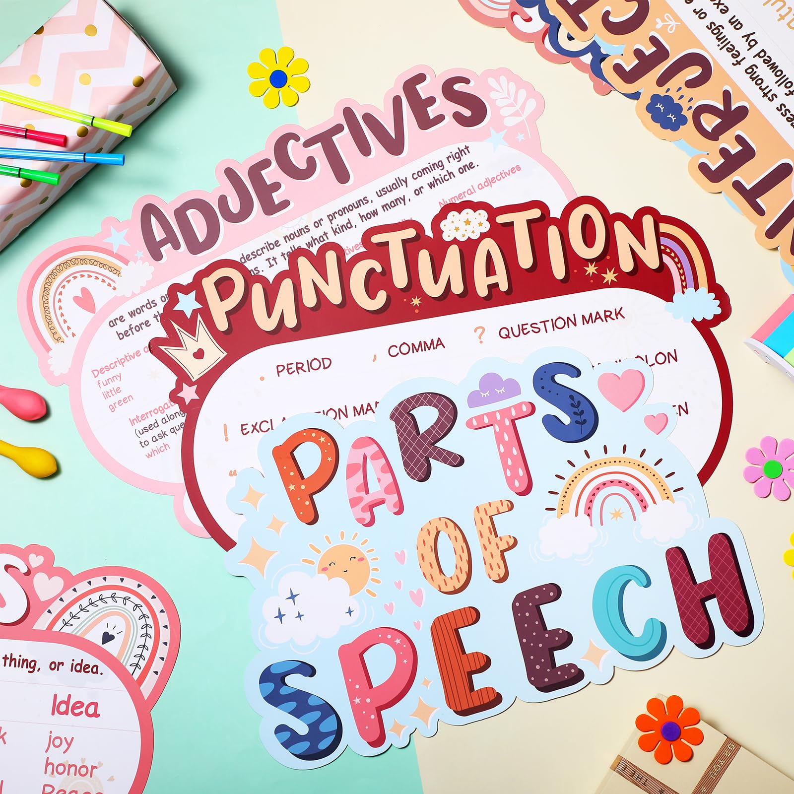 Poster Decorating Supplies 14 PCS Boho Parts Of Speech Posters For ...