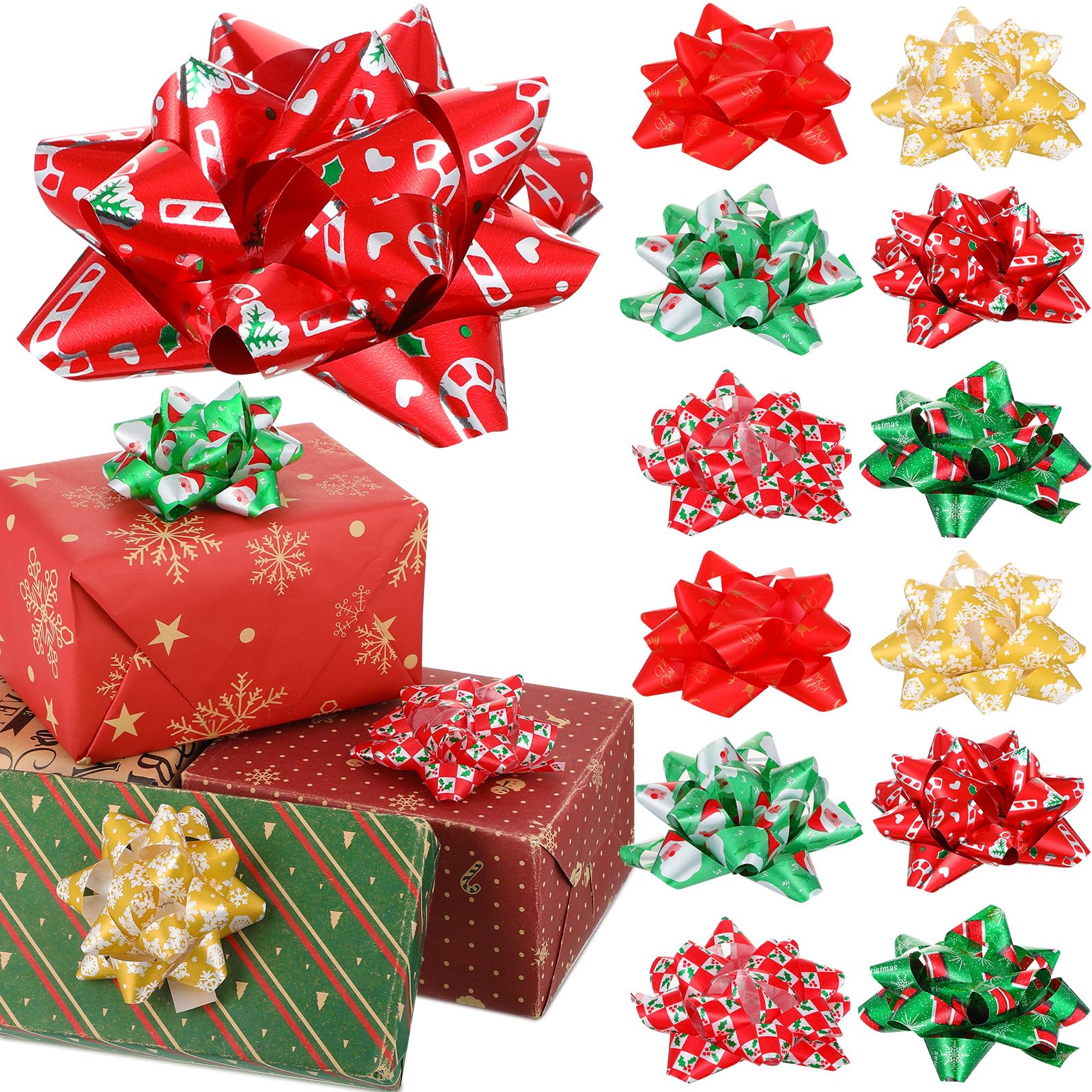 Amazon.com: 24 Pack Christmas Bows for Gift Wrapping Ribbon Gift Bows ...