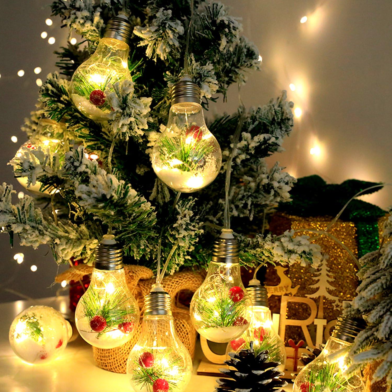TeqHome 13.78FT Christmas Snow Globe Lights, 10 LED Bulbs Lights for ...