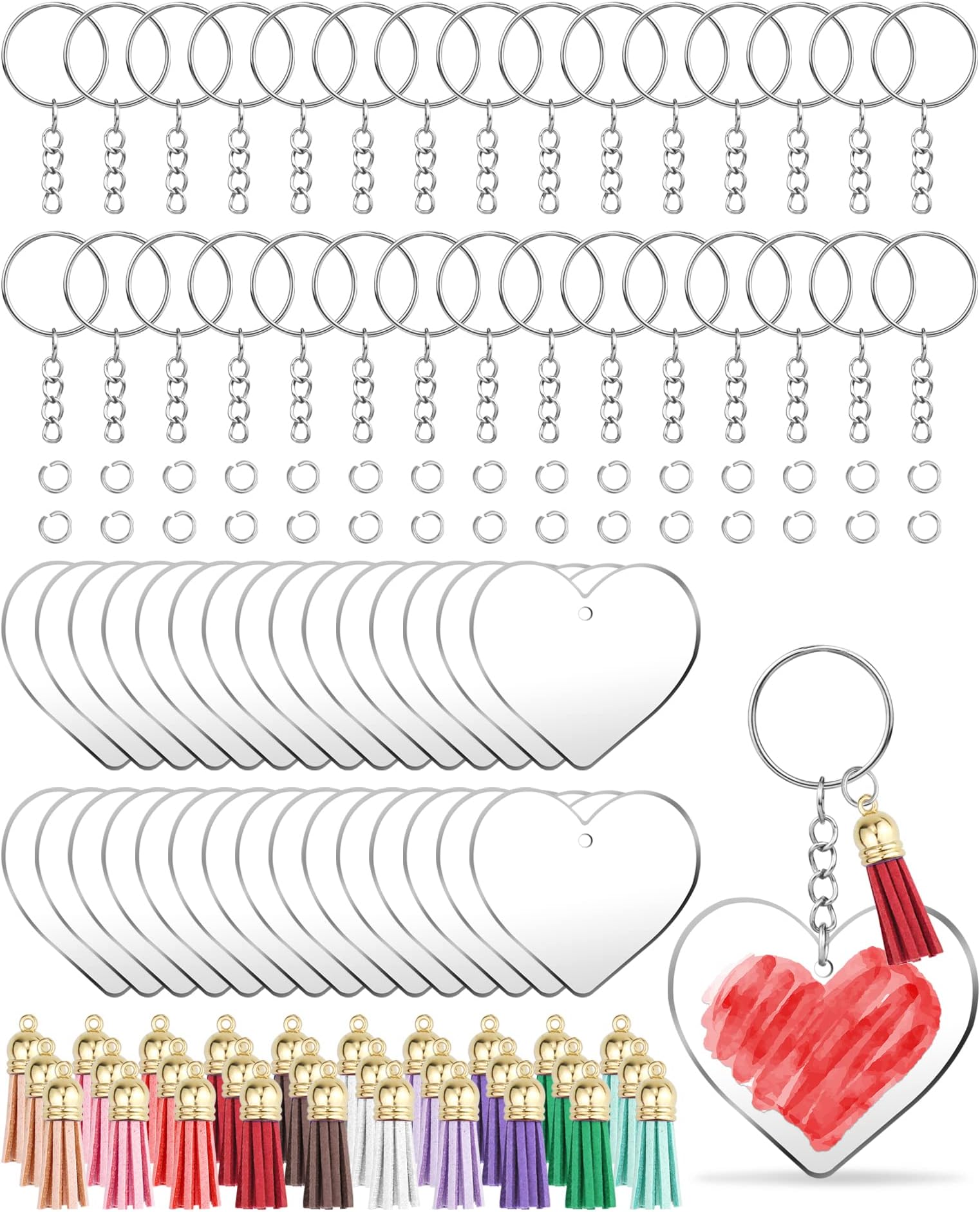 Amazon.com: YETOOME Acrylic Heart Keychain Blanks, 120 Pcs Clear Heart ...