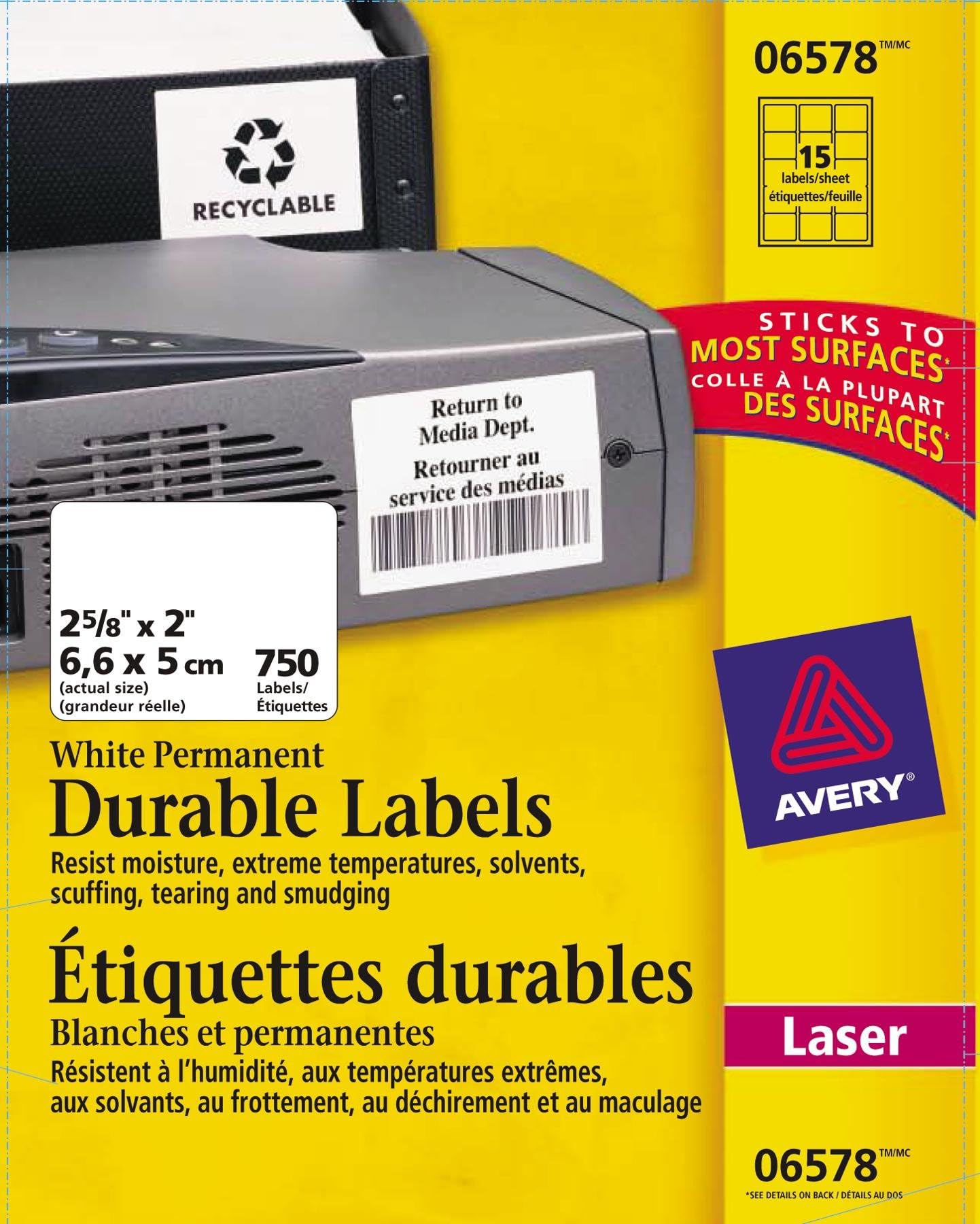 Avery Durable ID Labels with TrueBlock Technology for Laser Printers, 2 ...