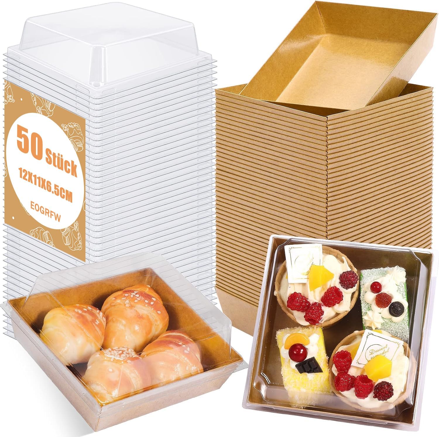 EOGRFW 50 Stück Kuchenschachteln mit Transparentem Deckel,Kuchen ...