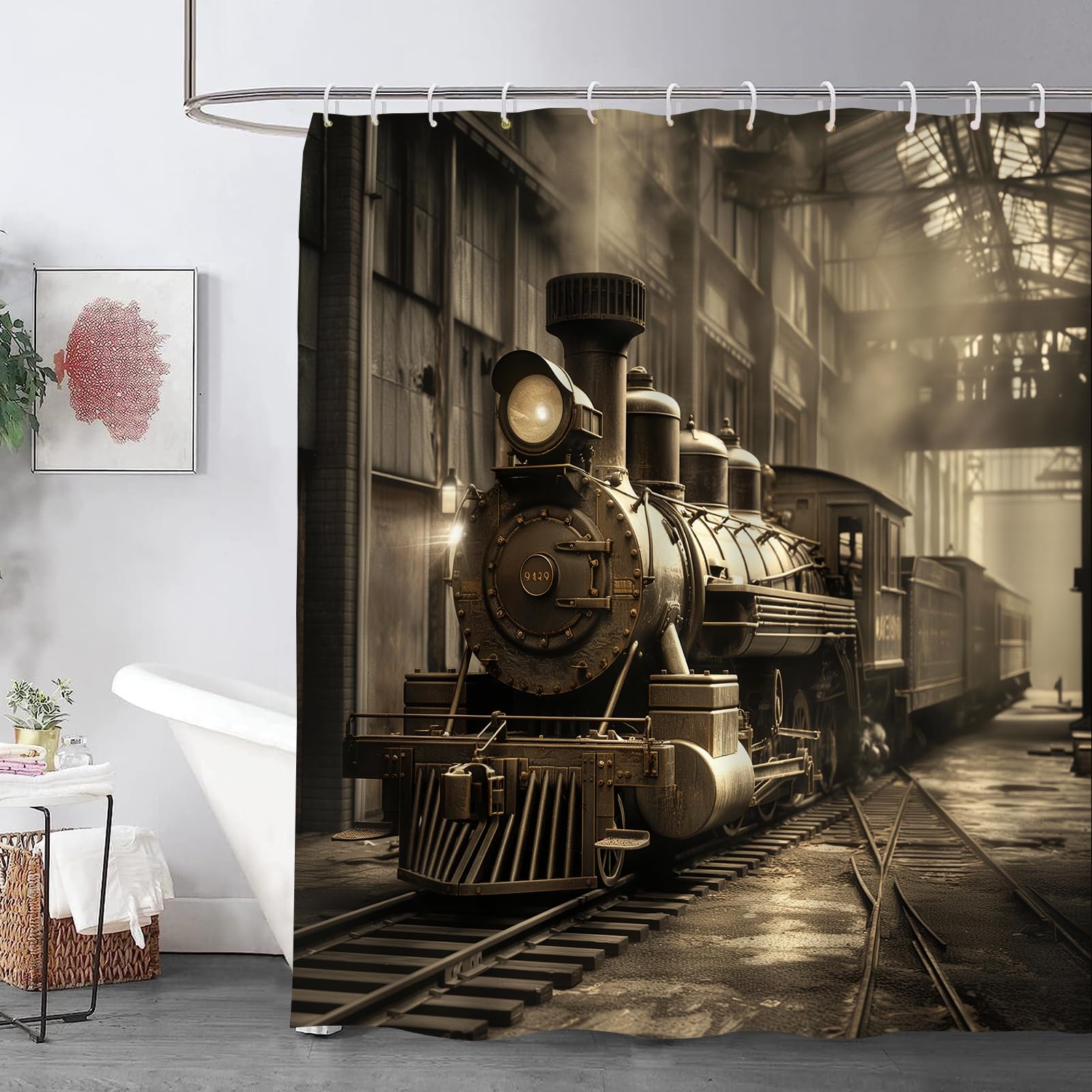 Amazon.com: VANZEV Vintage Steam Train Shower Curtain with 12 Hooks ...