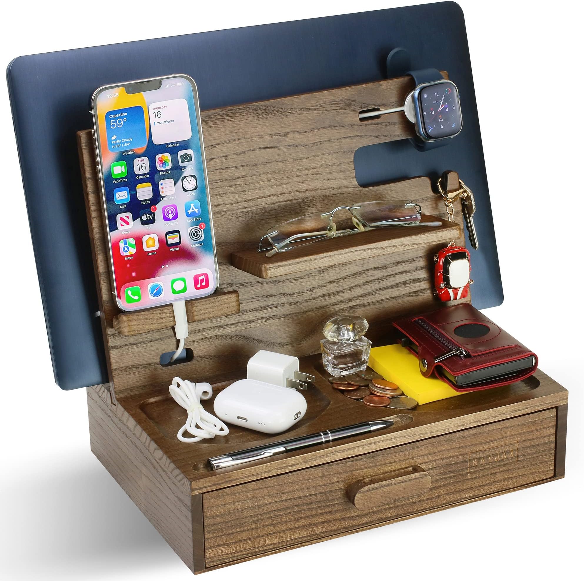 Amazon.com: MD MADOATS Nightstand Organizer for Men, Wood Phone Docking ...