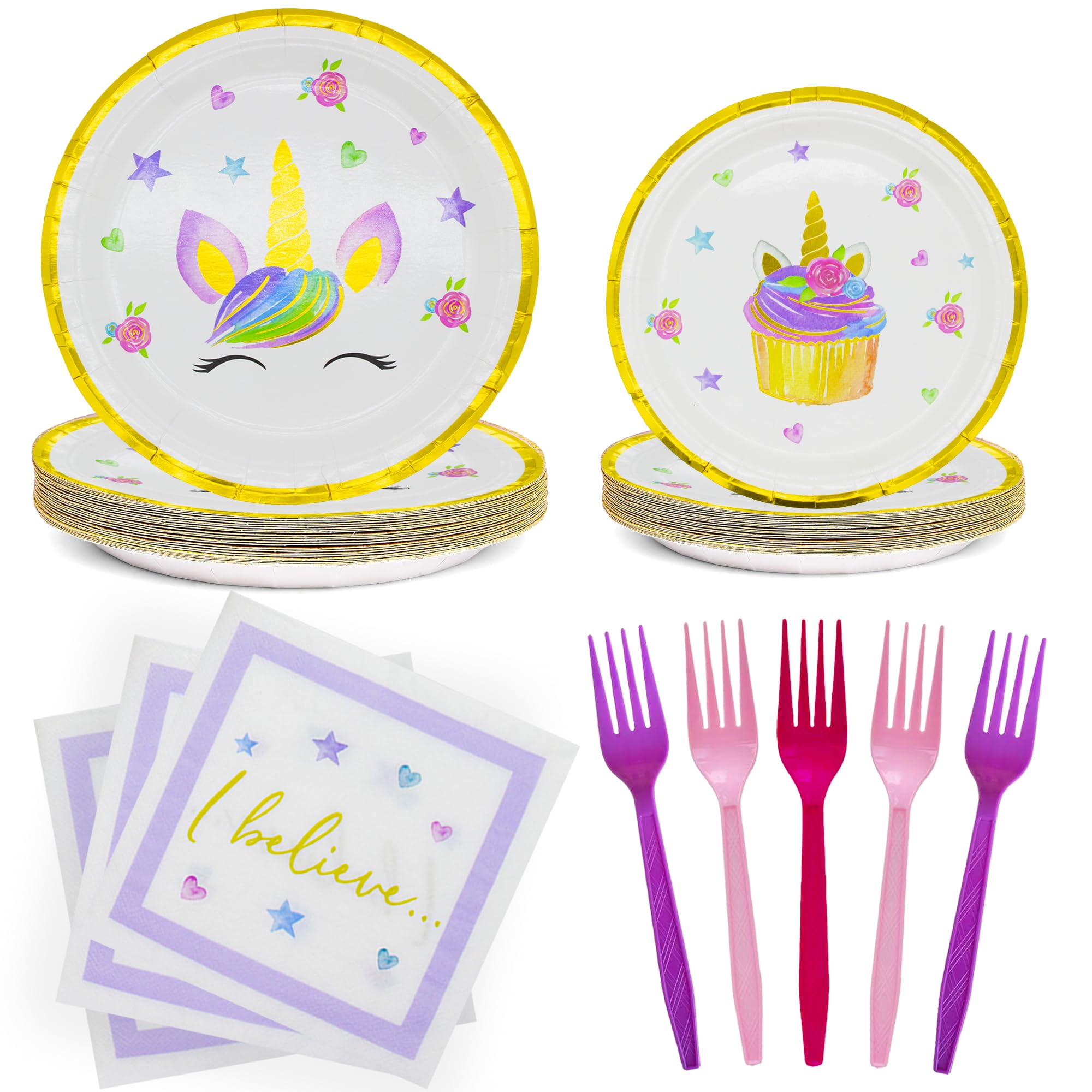 Amazon.com: Unicorn Plates and Napkins (100 pcs) Unicorn Birthday ...