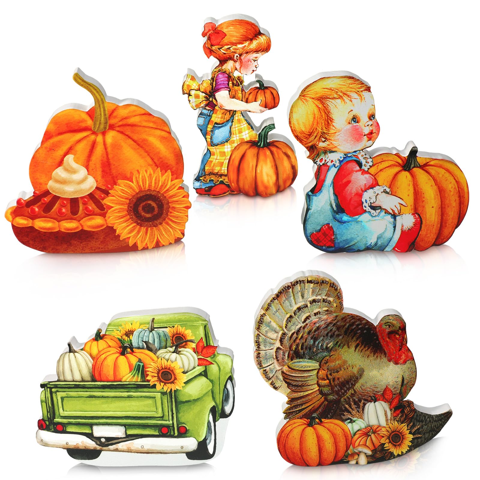 Shappy 5 Pcs Fall Wooden Signs Tiered Tray Decor Fall Harvest Tabletop ...