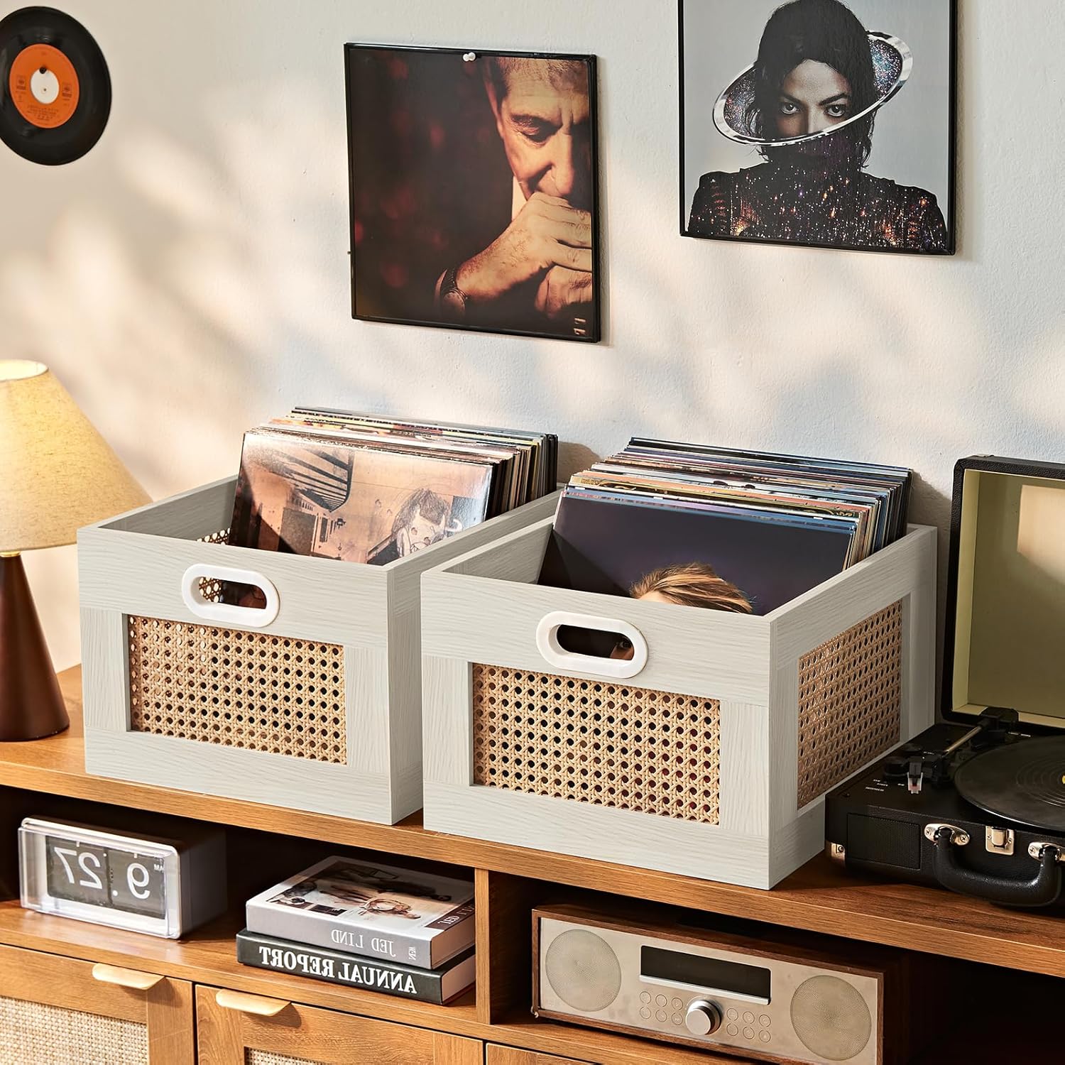 Amazon.com : LELELINKY 2 Pack Vinyl Record Storage Crates, Rattan Vinyl ...