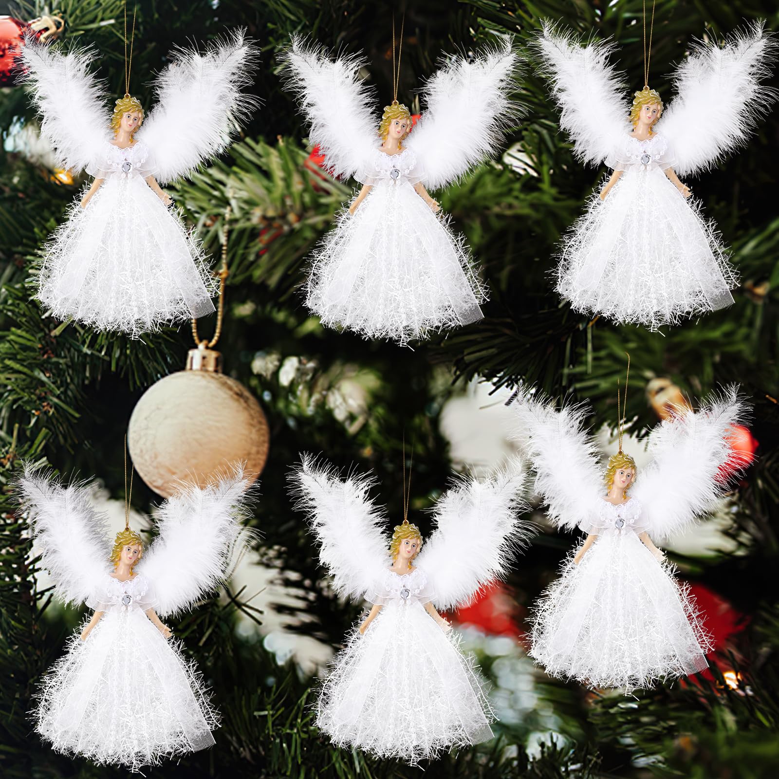 WIOR 6 Pack 7.5Inch Angel Christmas Ornaments with White Feather Wings ...