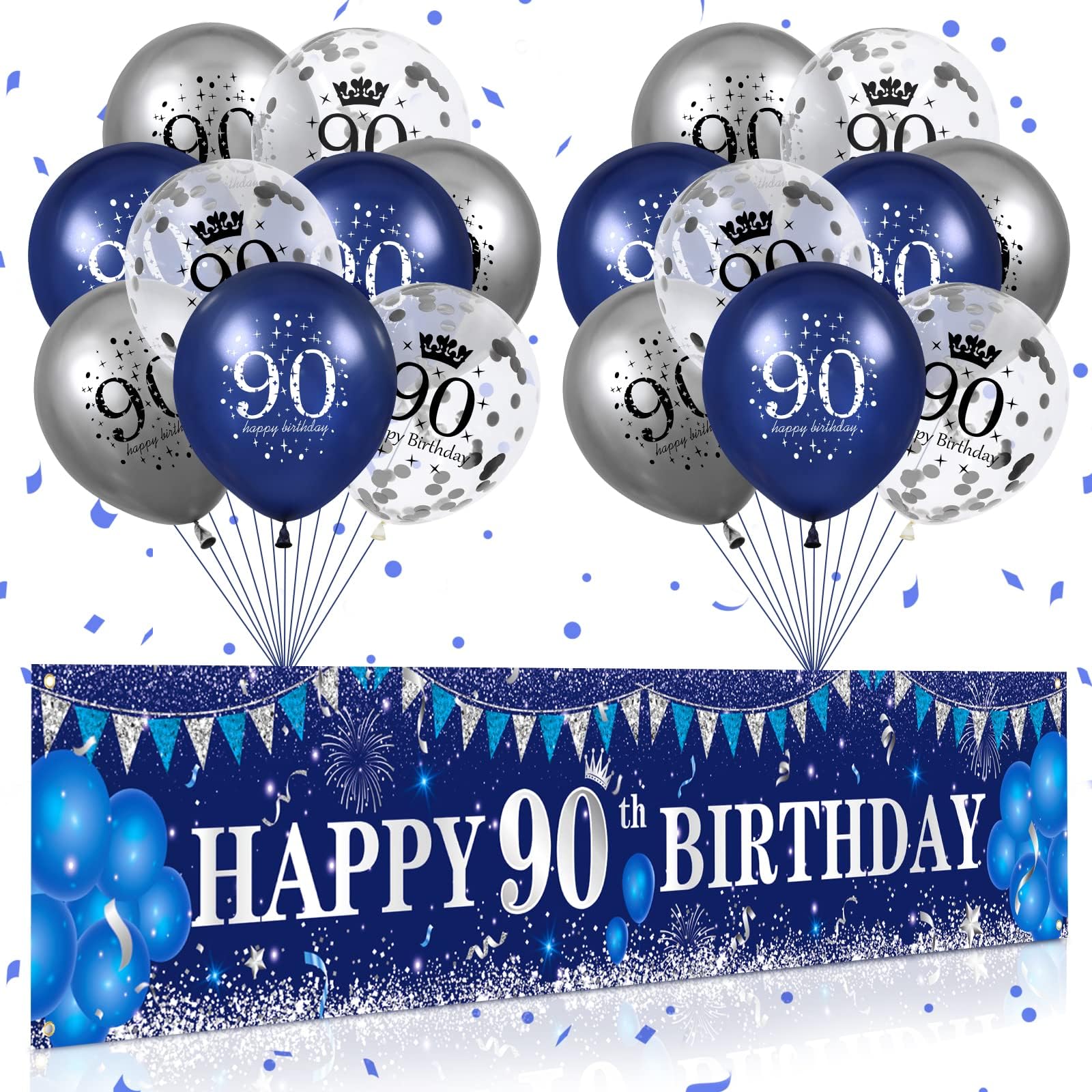 Amazon.com: Blue 90th Birthday Decorations for Men Women Blue Silver ...