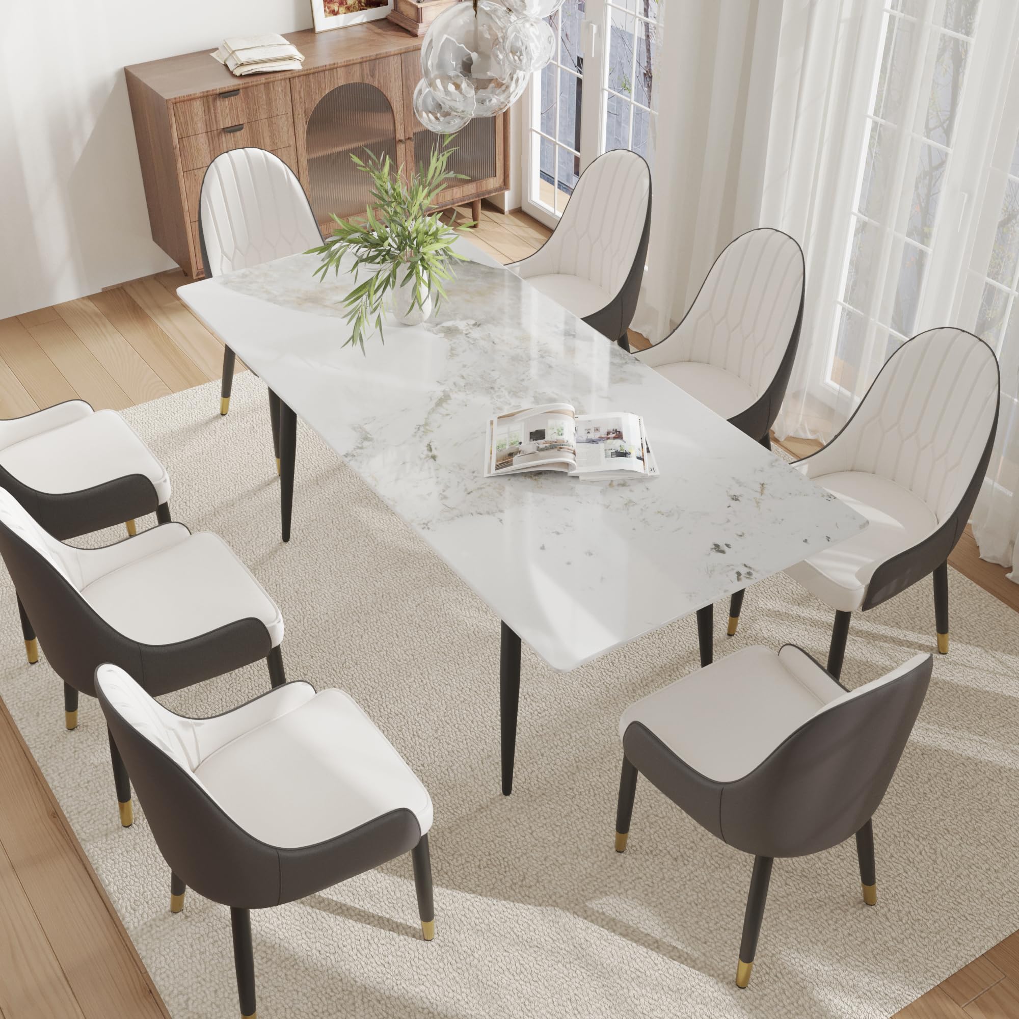 Amazon.com - Modern Rectangle Marble Dining Table Set for 6-8,79 ...