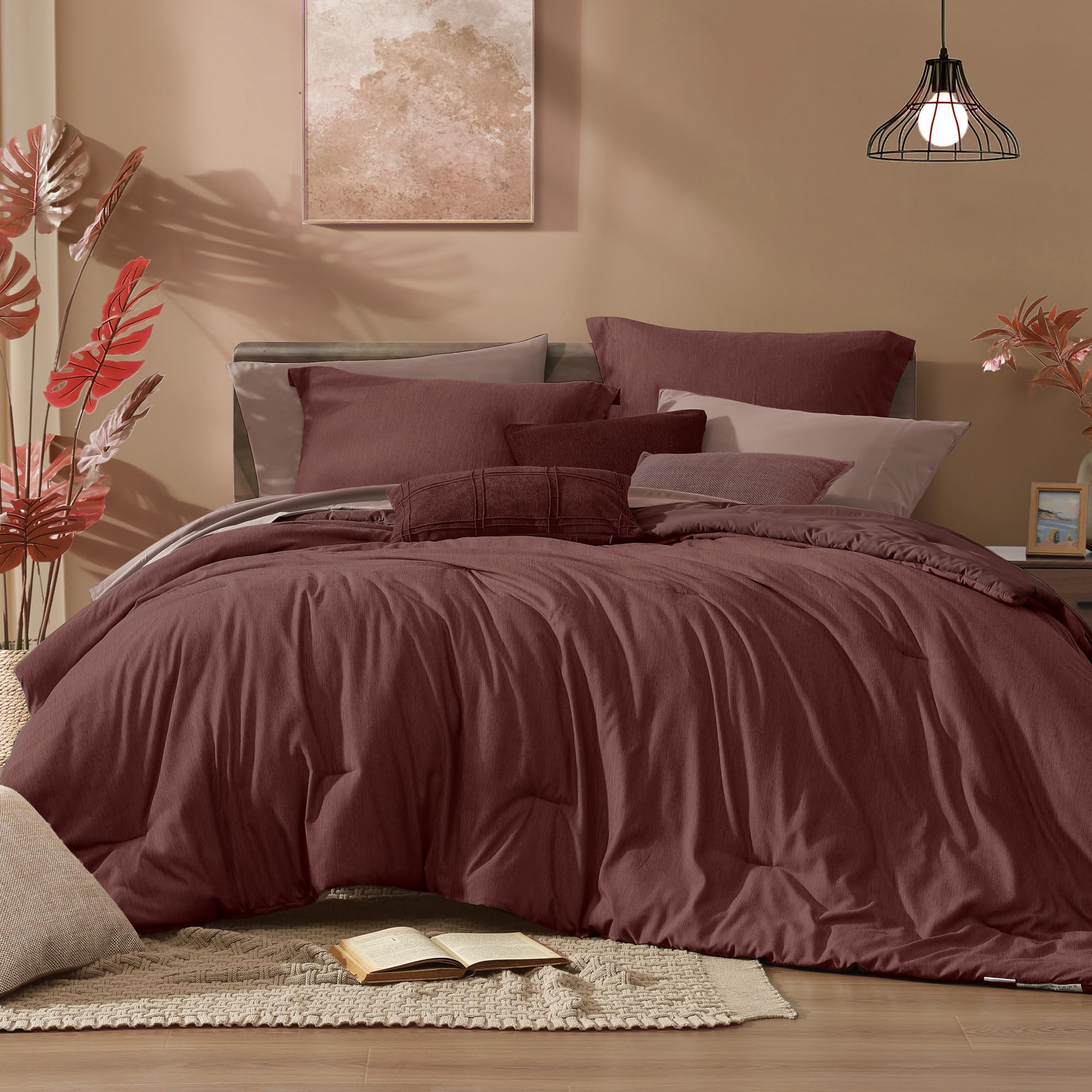 Amazon.com: Monbix Full Size Comforter Set, Dark Red Bedding Comforter ...