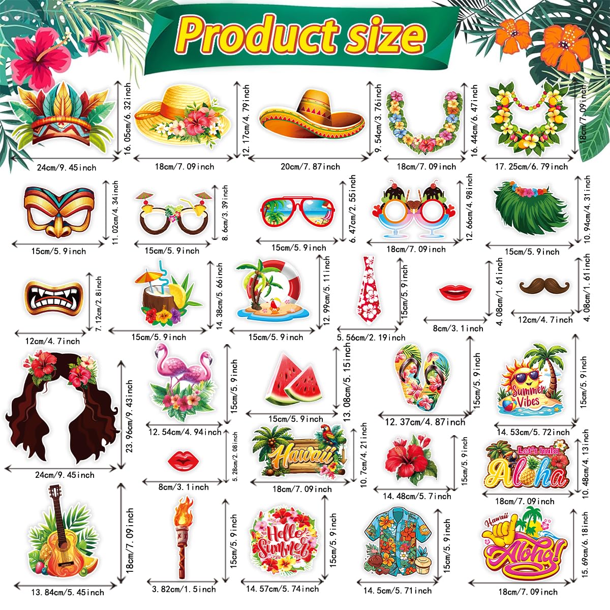 Hawaiian Photo Booth Props 30 Piece Hawaiian Luau Photo Booth Props ...