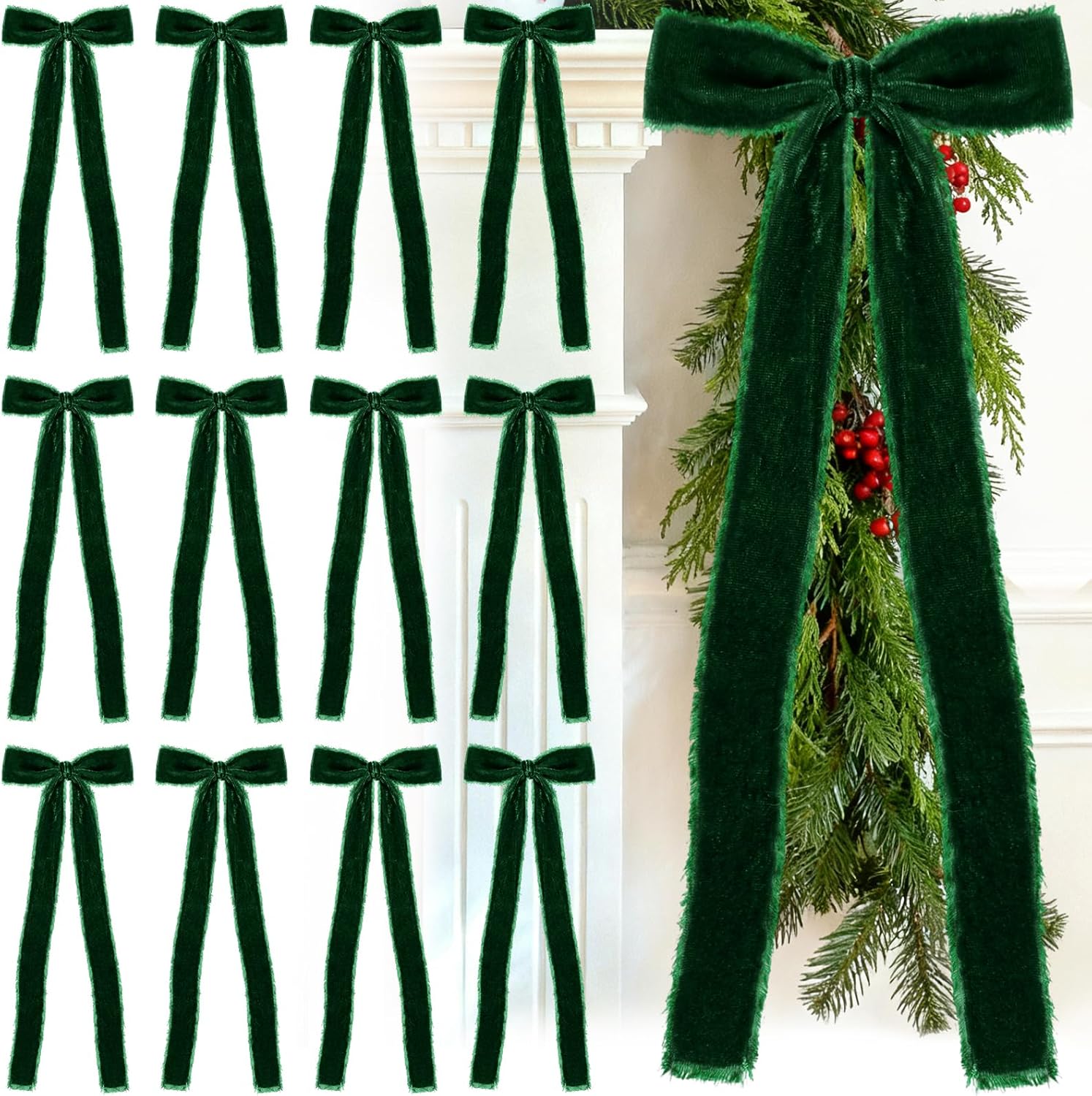 Amazon.com: Glitinsel 20 Pcs Forest Green Large Velvet Christmas Bows 4 ...