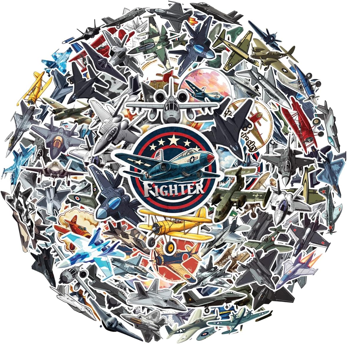 Amazon.com: 100pcs Fighter Plane Stickers - Military Aircraft Sticker ...