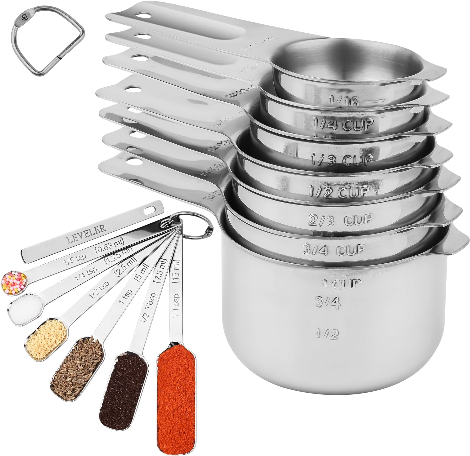 Amazon.com: Kalsreui Measuring Cups and Spoons Set 17, 7 Stainless ...